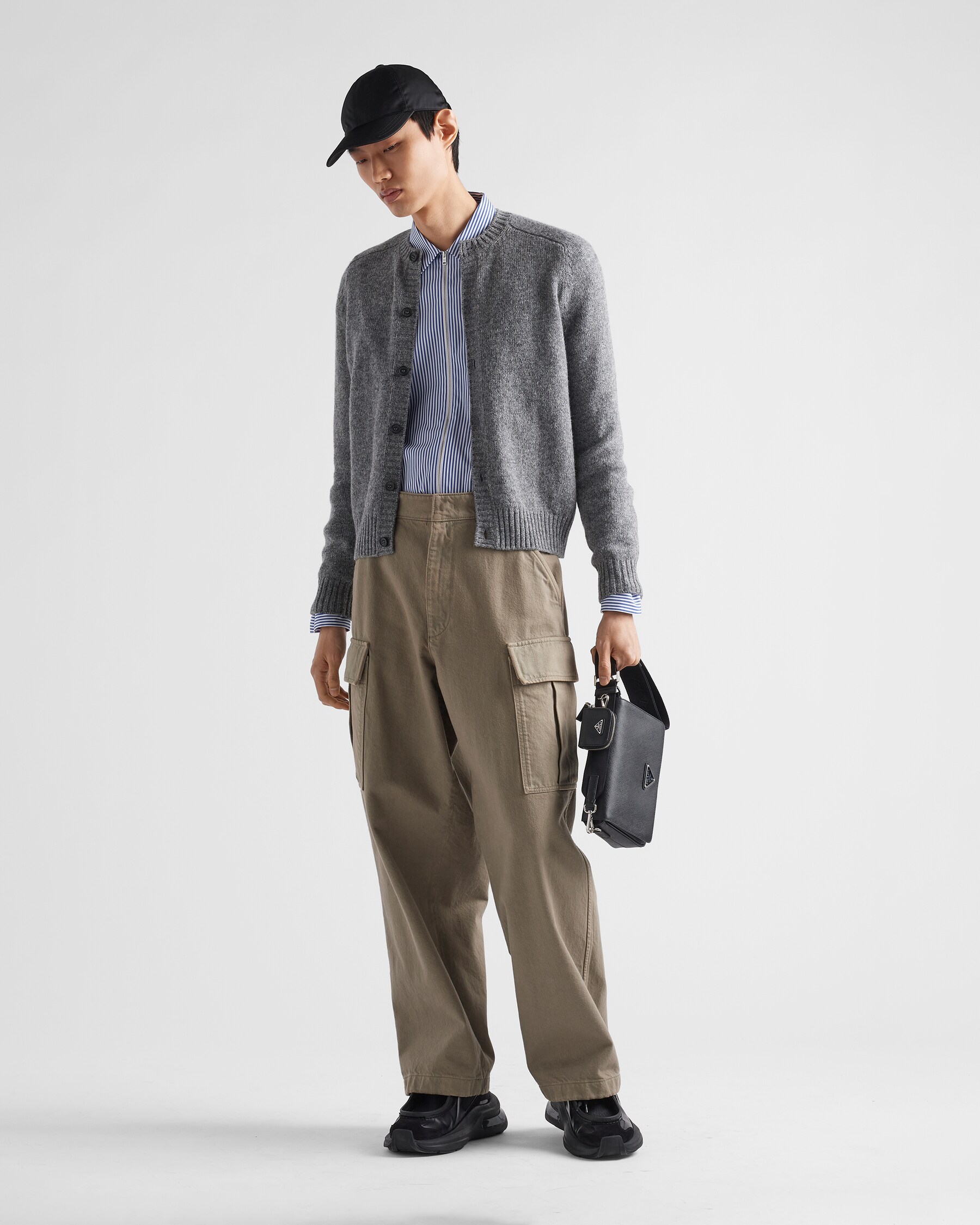 Clay Grey Bull Denim Cargo Pants | PRADA