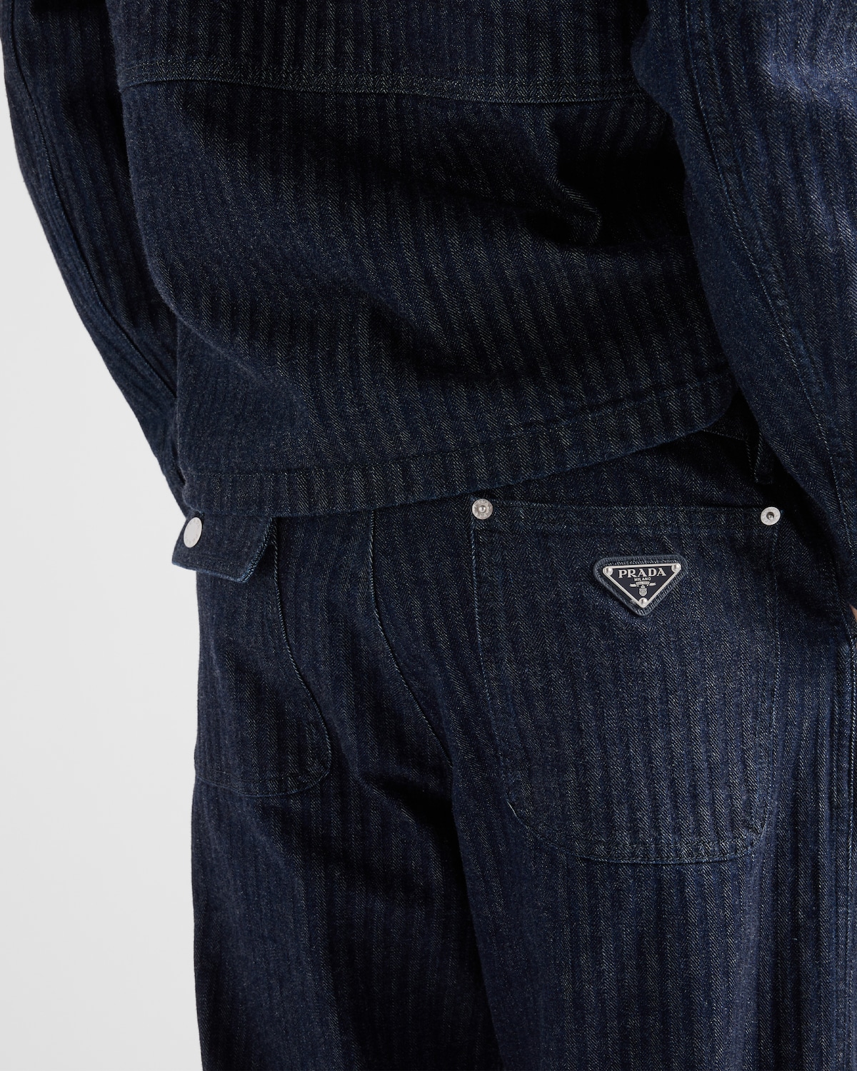 Navy Wide-leg Chevron Denim Jeans | PRADA