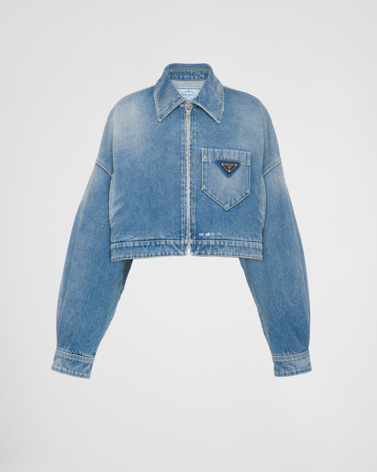 Mid Blue Cropped Organic Denim Jacket | PRADA