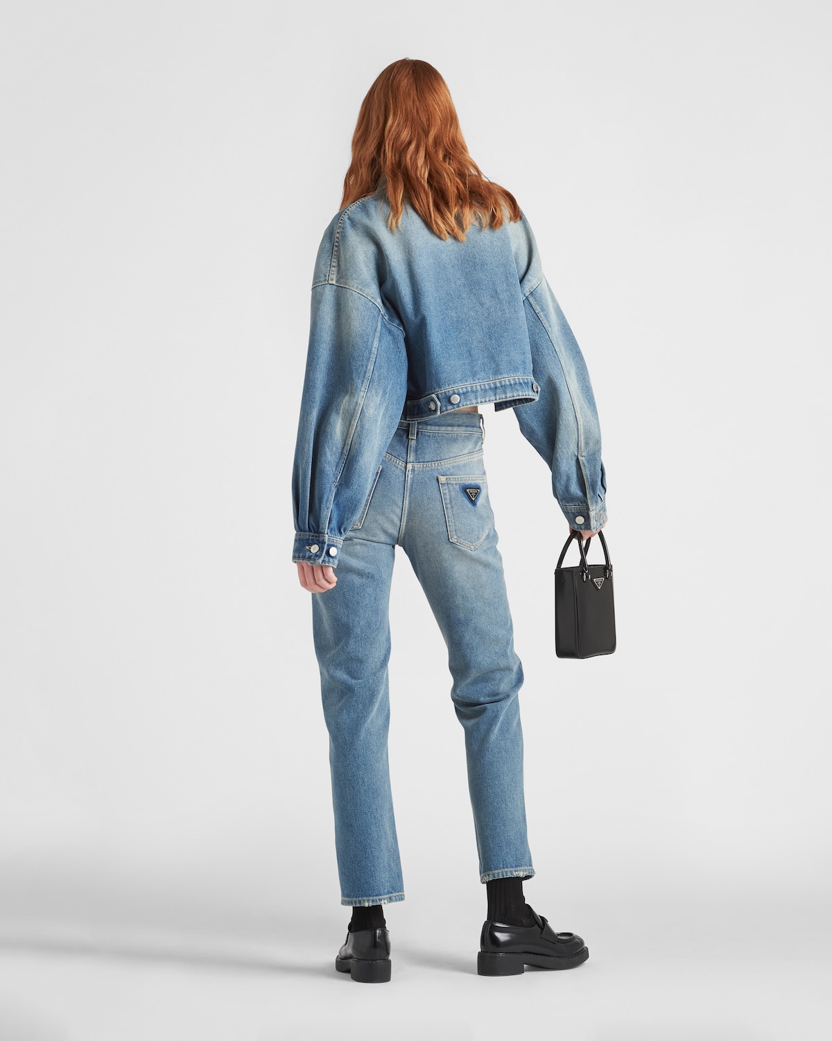 Navy Cropped Organic Denim Jacket | PRADA