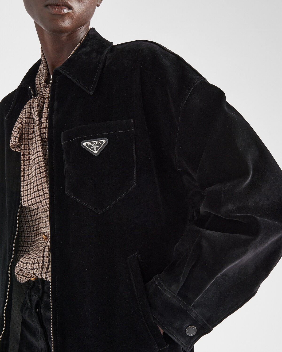 Black Velvet Denim Blouson Jacket | PRADA