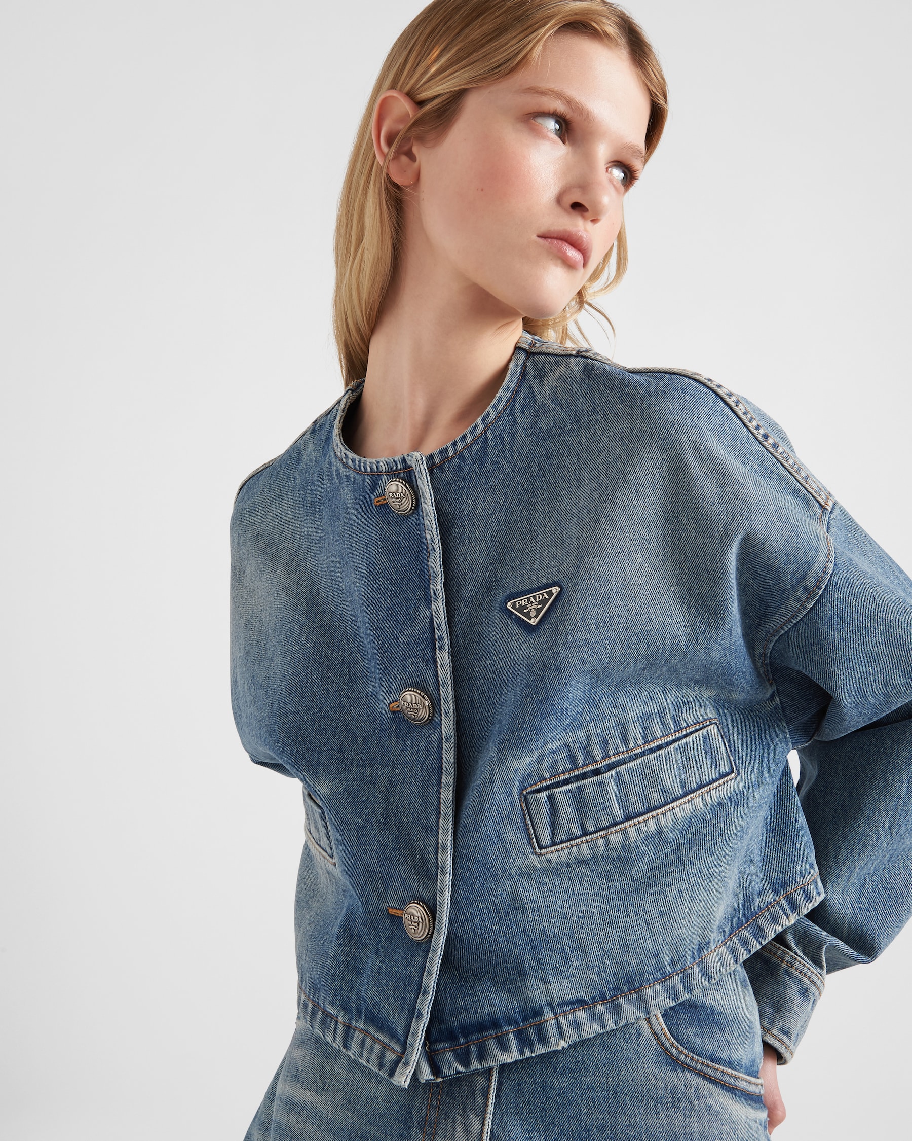 Sky Blue Denim Blouson Jacket | PRADA