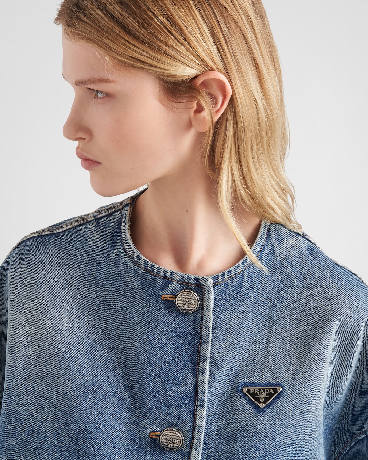 Sky Blue Denim Blouson Jacket | PRADA