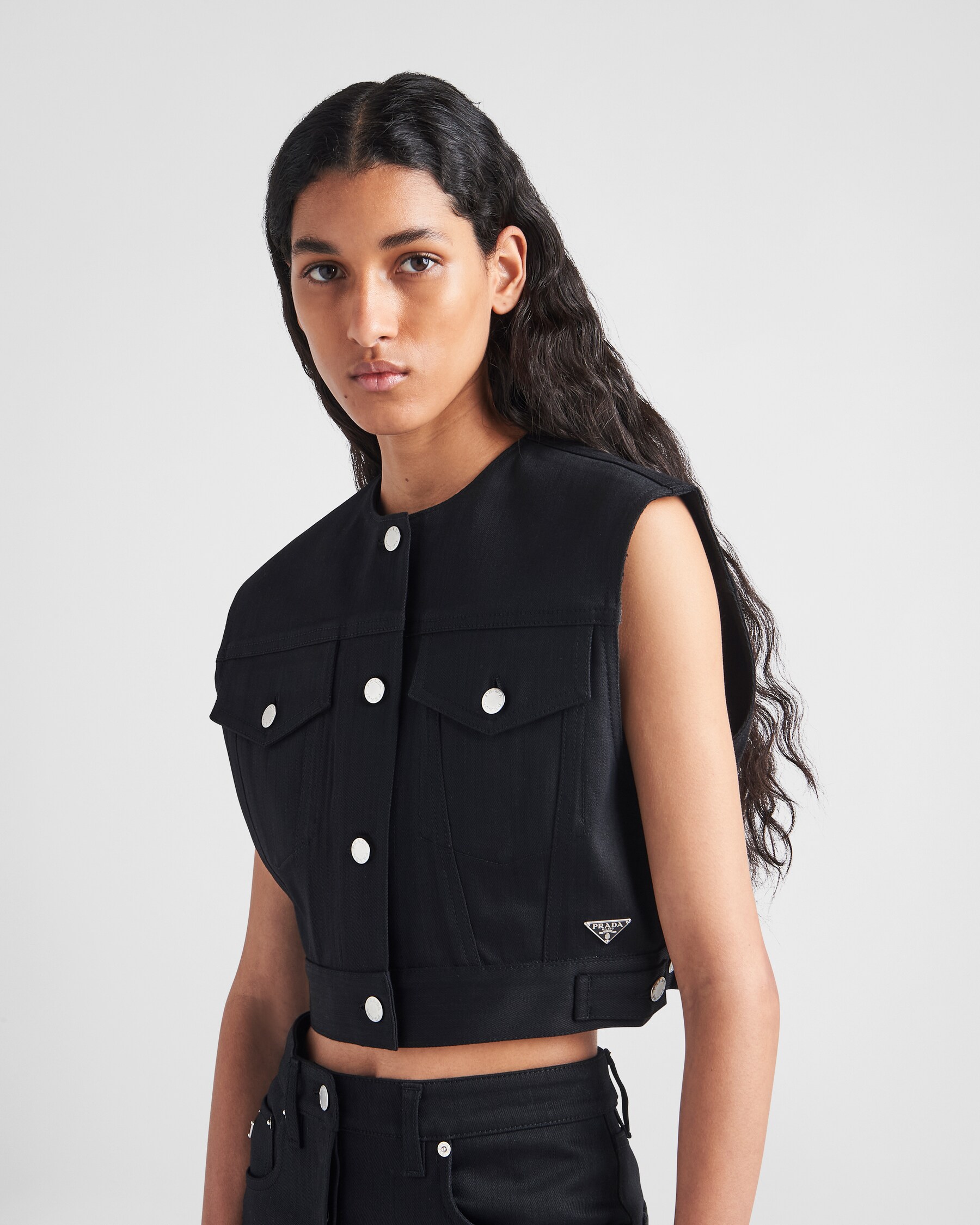 Black Stretch Denim Vest | PRADA