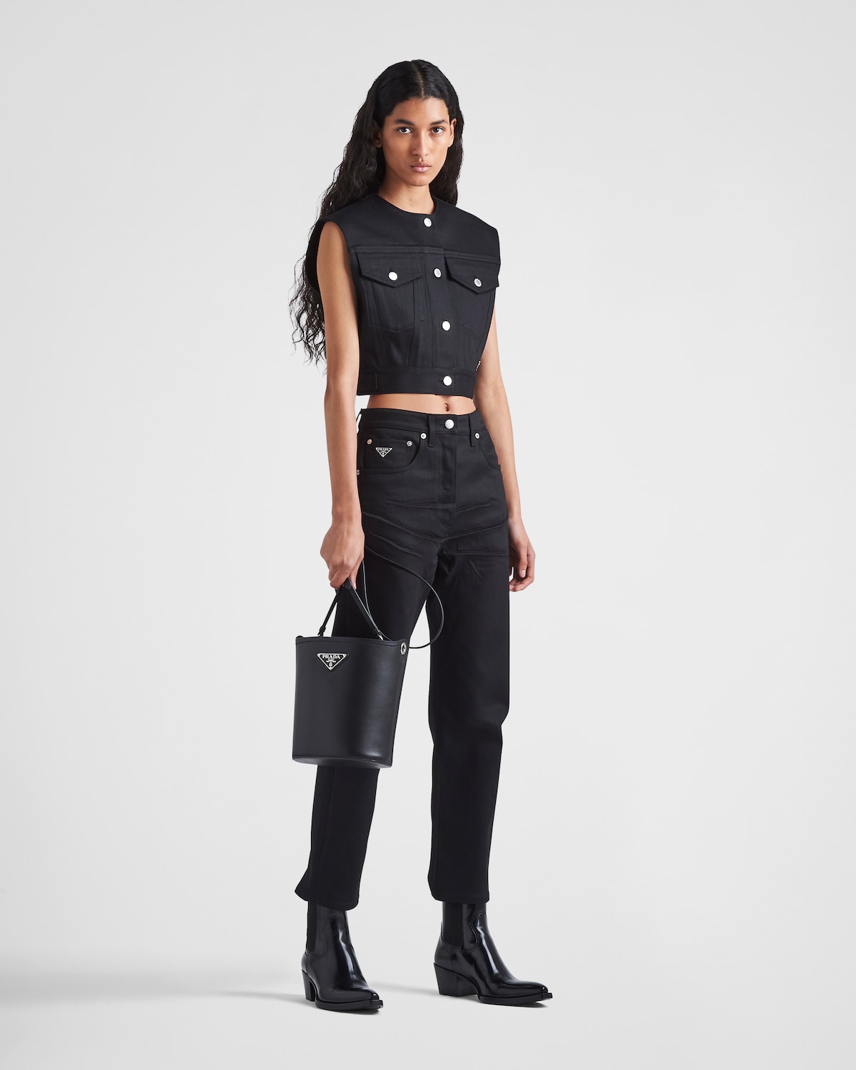 Black Stretch Denim Vest | PRADA