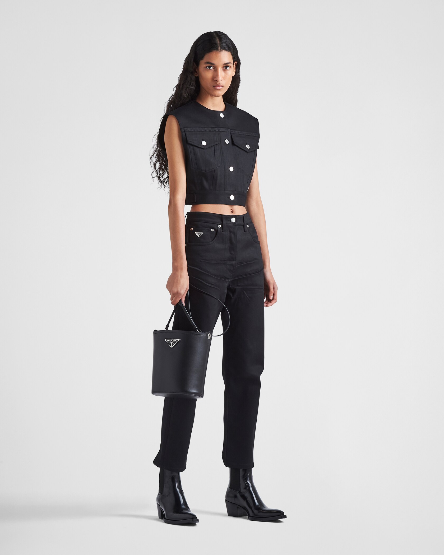 Black Stretch Denim Vest | PRADA