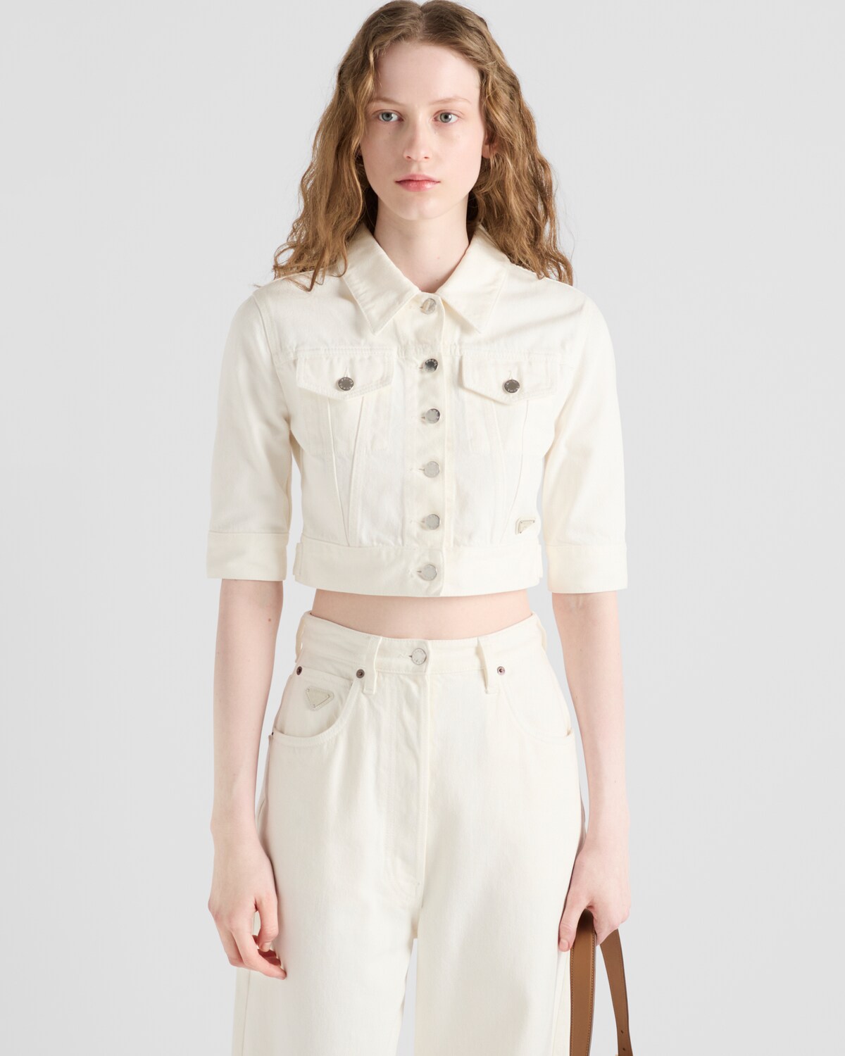 White Cropped Denim Jacket | PRADA