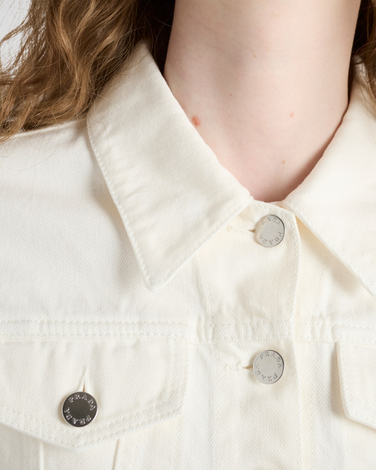 White Cropped Denim Jacket | PRADA