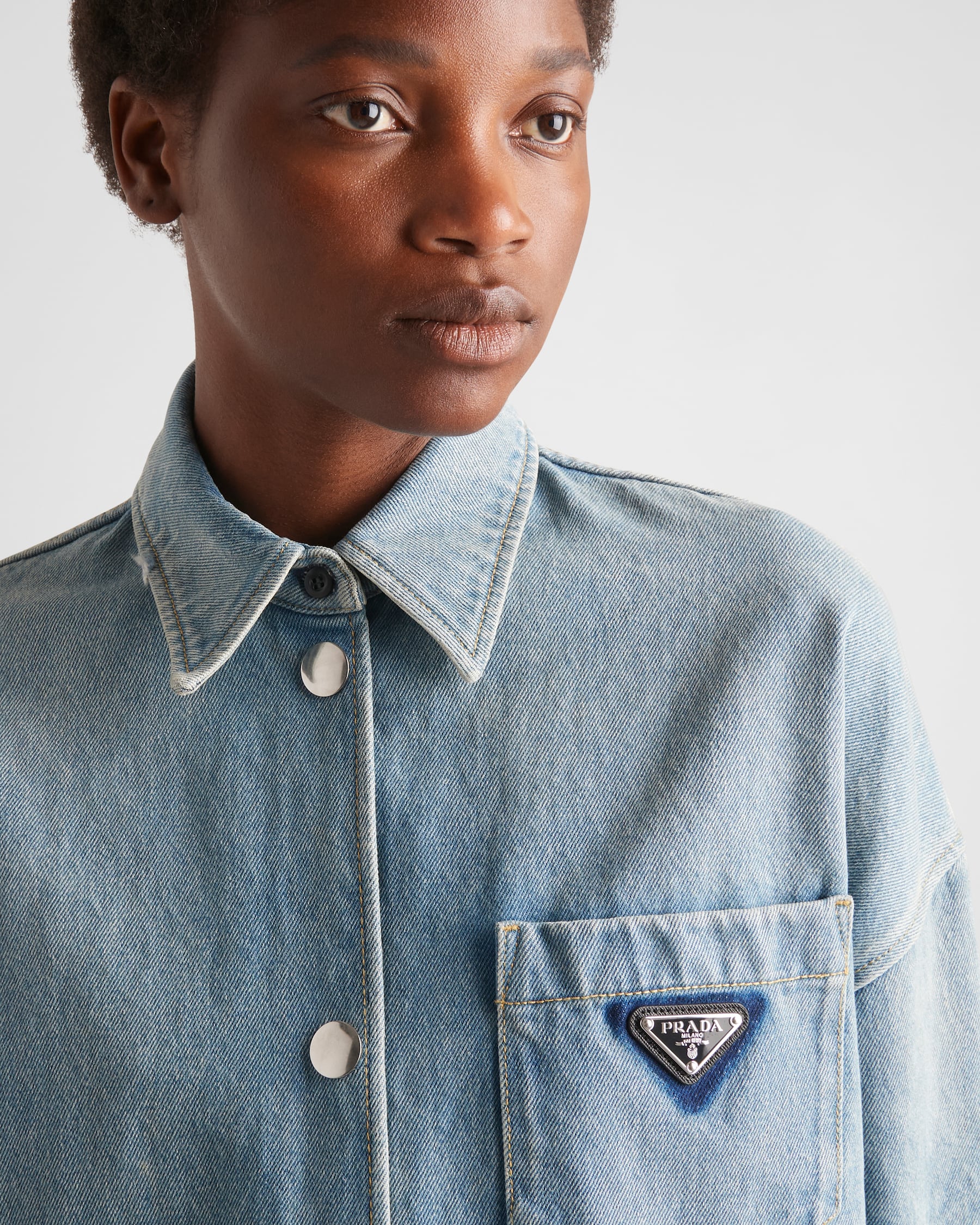 Mid Blue Oversized Organic Denim Shirt | PRADA