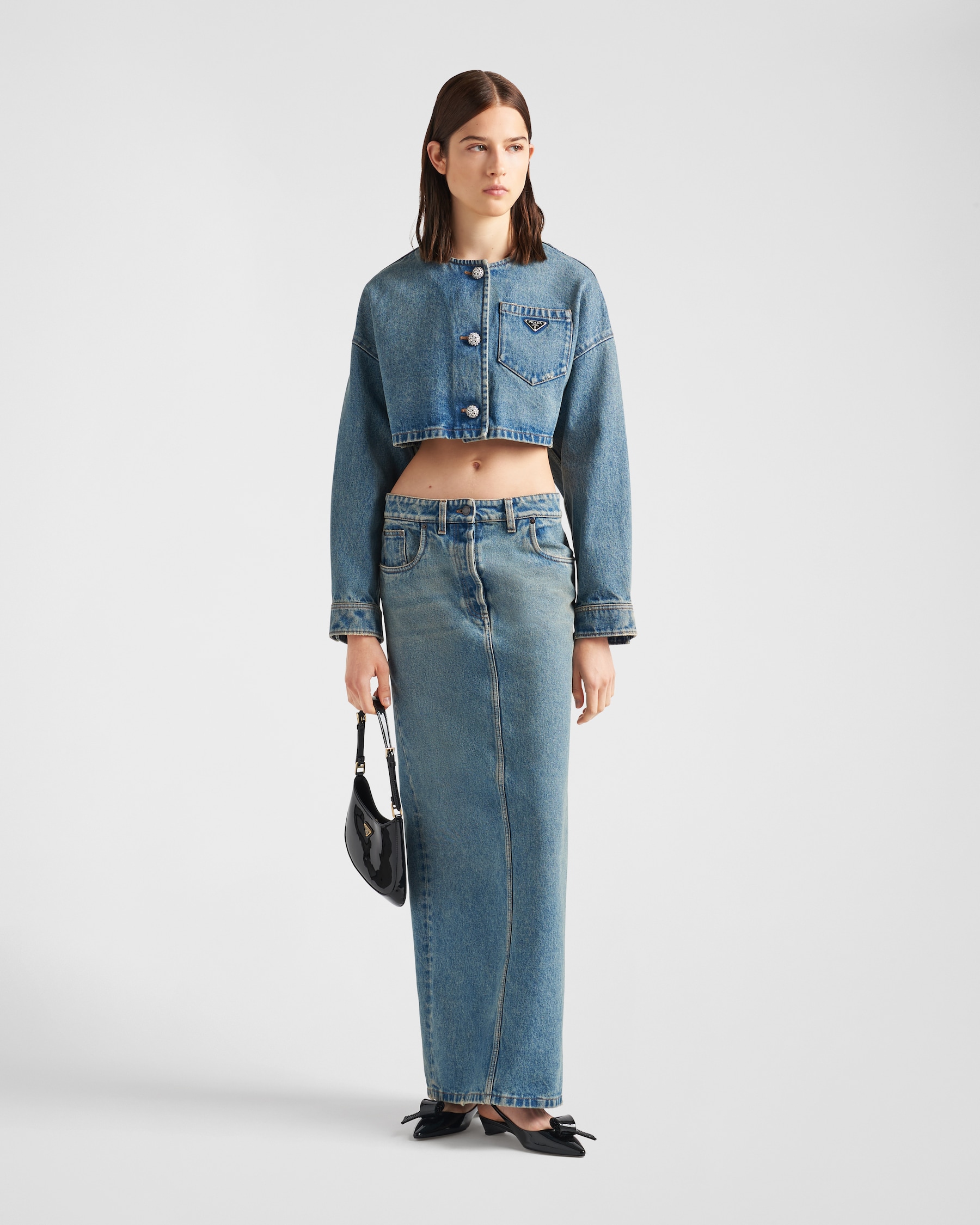 Mid Blue Denim Maxi-skirt | PRADA