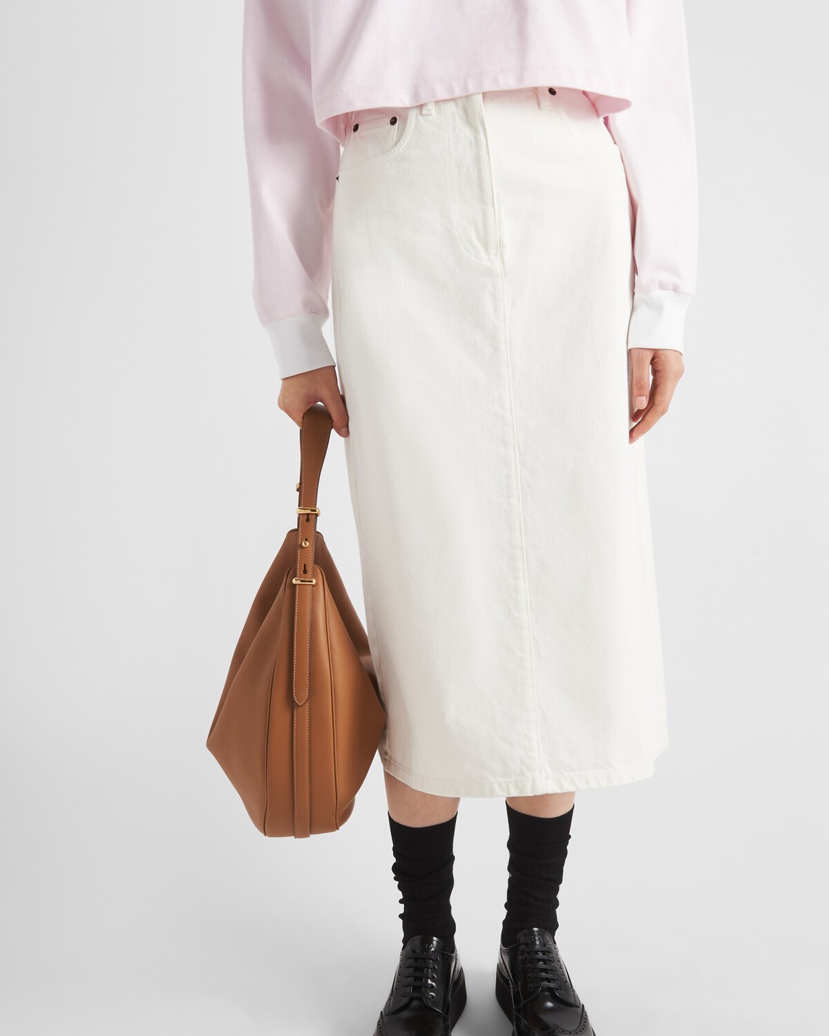 White Flared Denim Skirt | PRADA