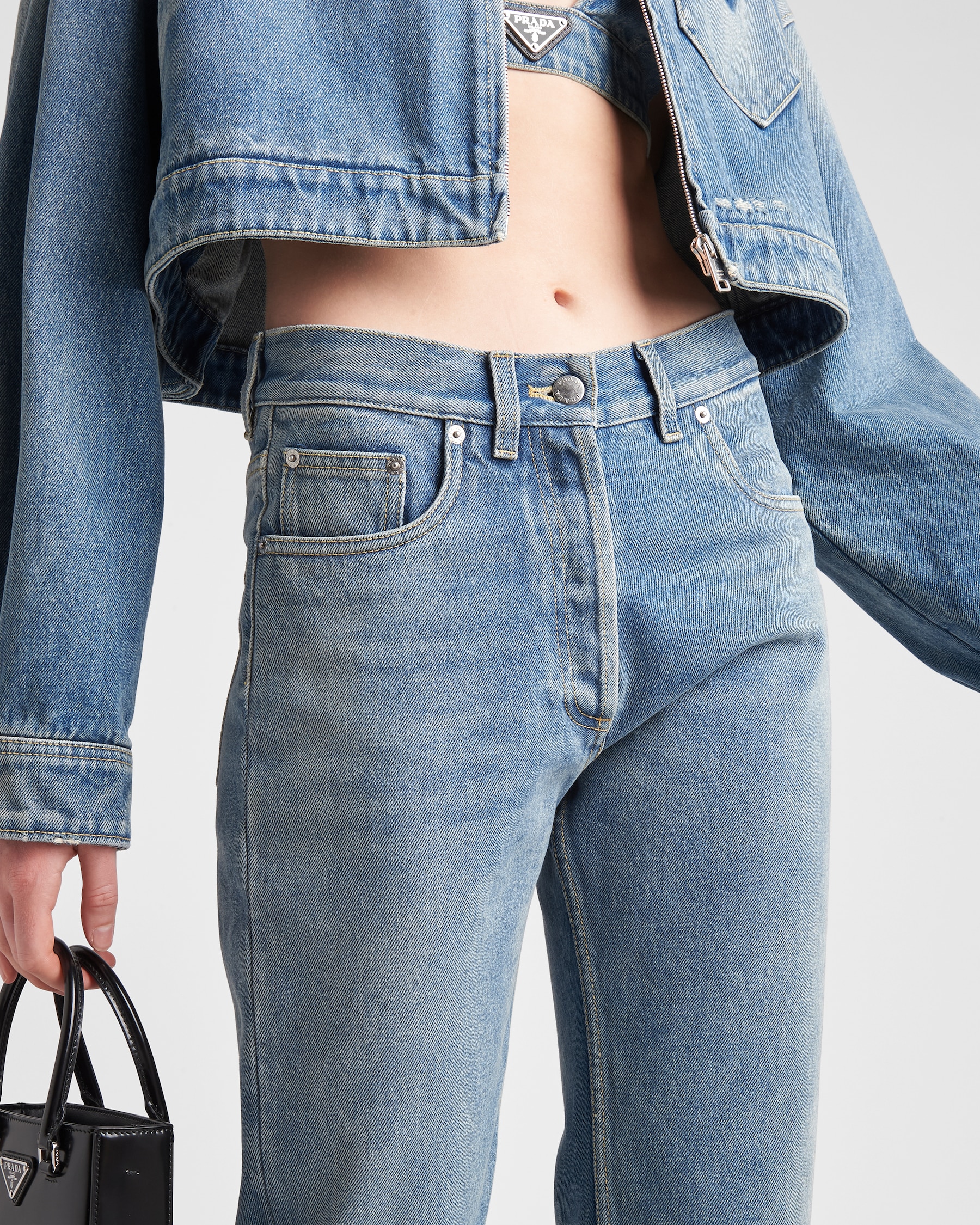 Mid Blue Organic Denim Five-pocket Jeans | PRADA - United States