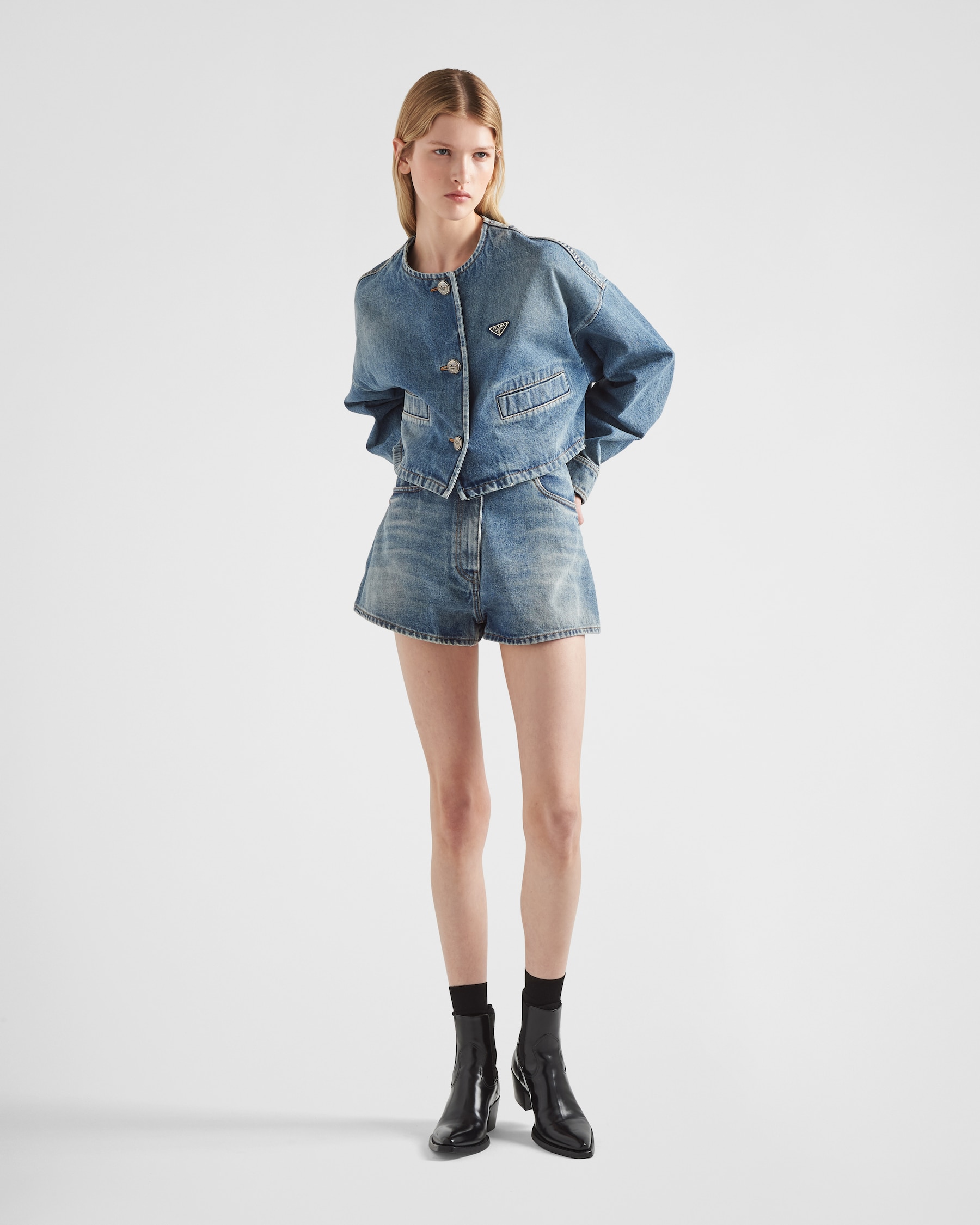 Sky Blue Denim Shorts | PRADA