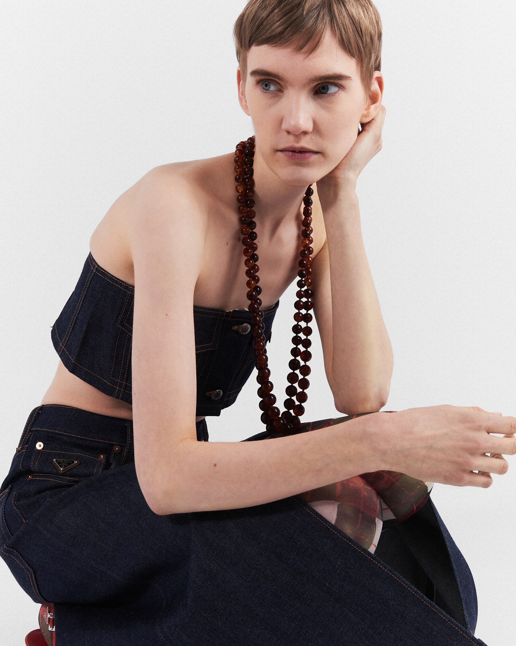 Navy Crop Top In Selvedge Denim | PRADA