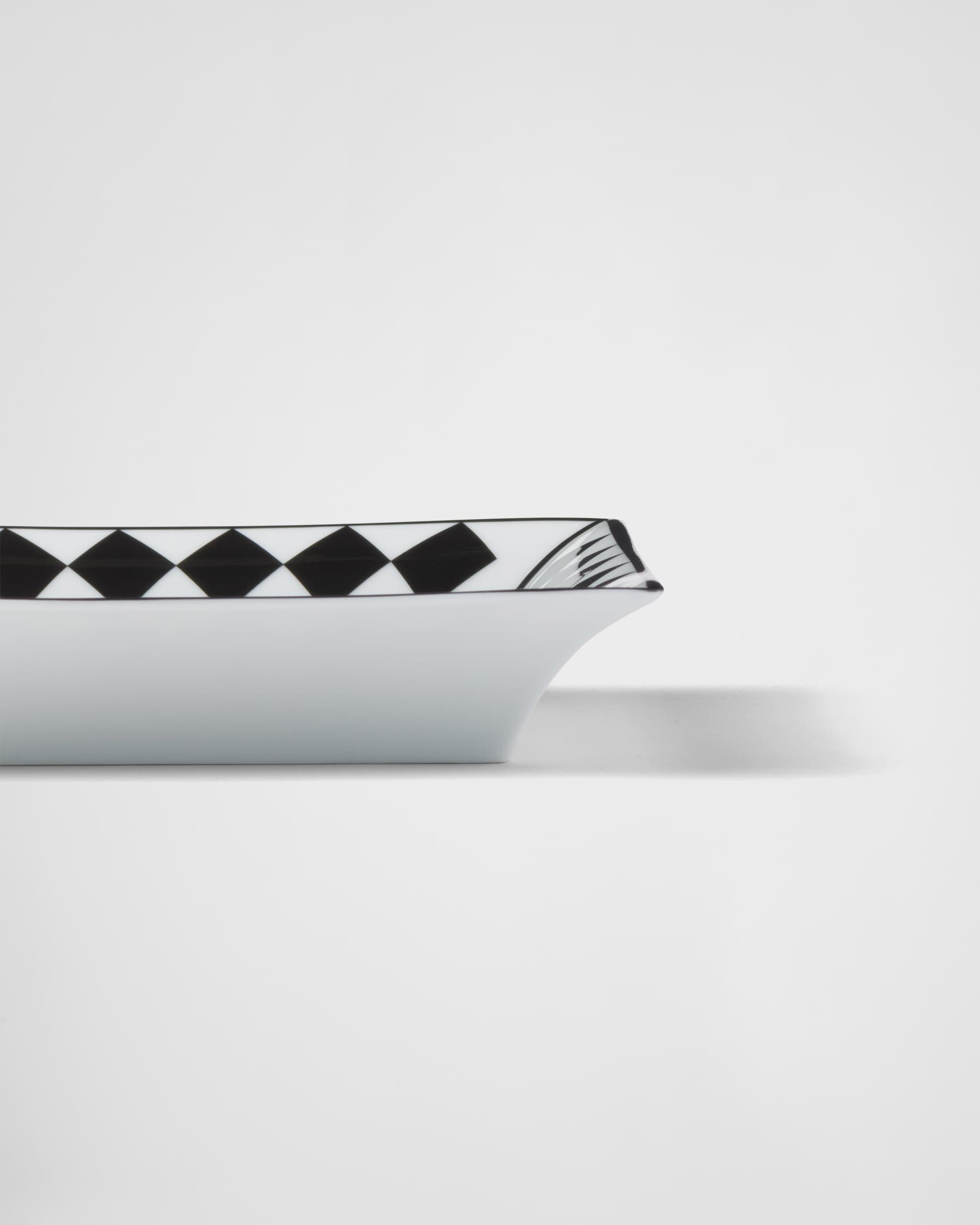 White/black Large square porcelain catchall tray - Checkerboard | PRADA