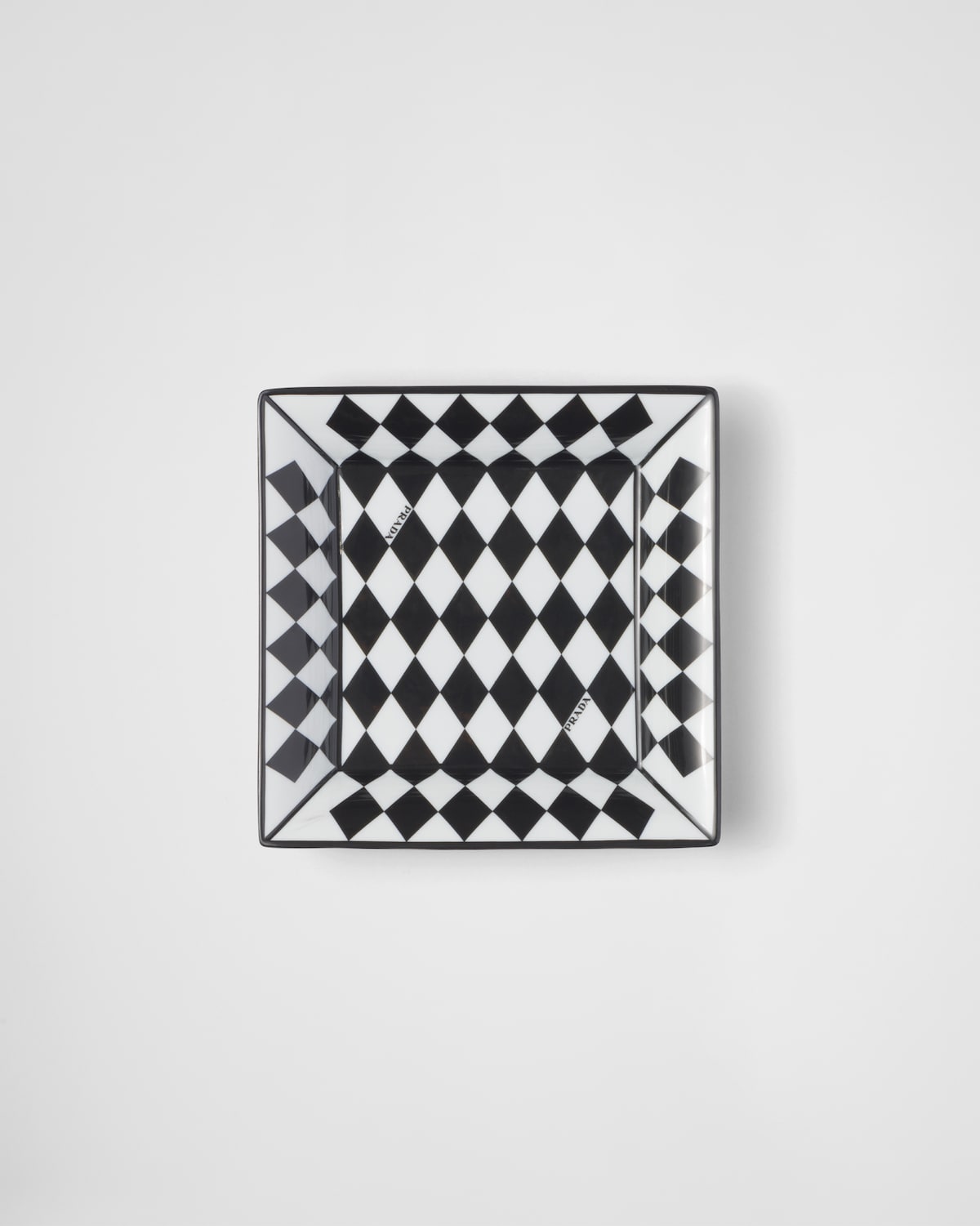 White/black Large square porcelain catchall tray - Checkerboard | PRADA
