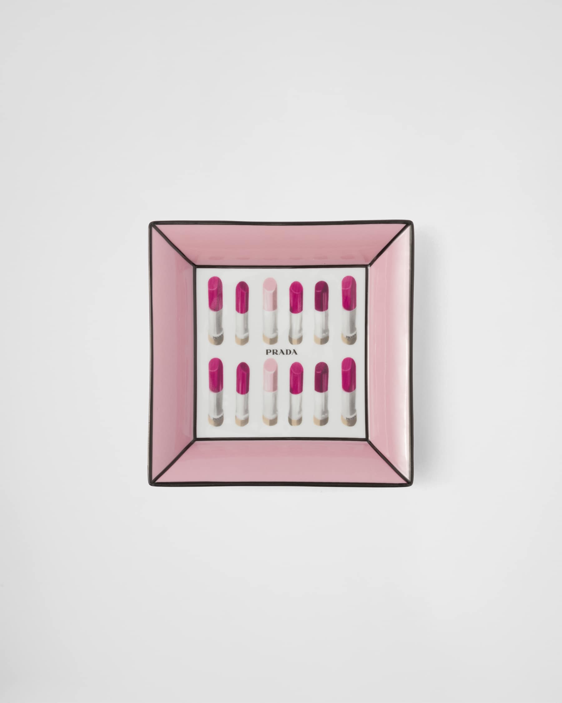 White/pale Pink Large square porcelain catchall tray - Lipstick | PRADA