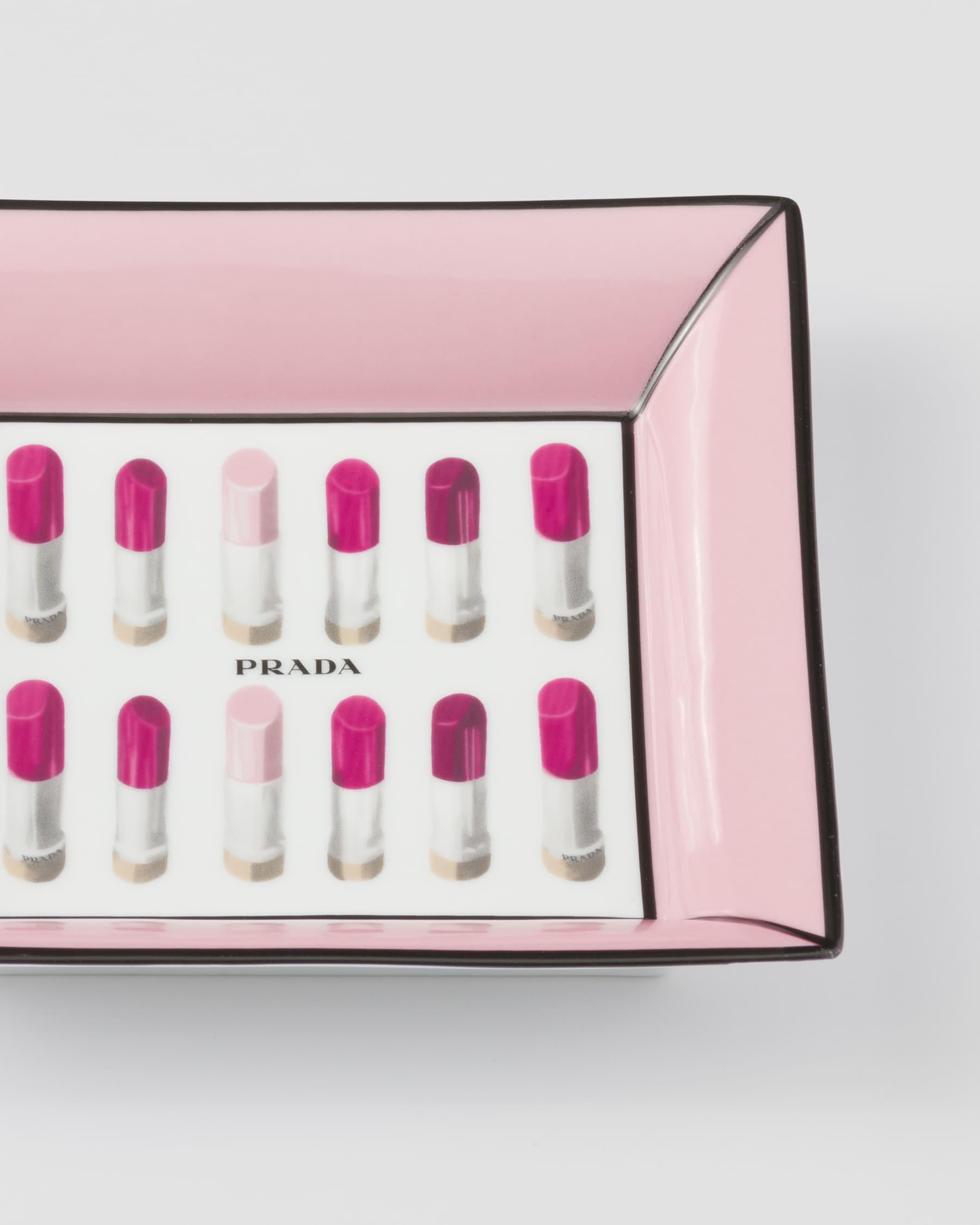 White/pale Pink Large square porcelain catchall tray - Lipstick | PRADA