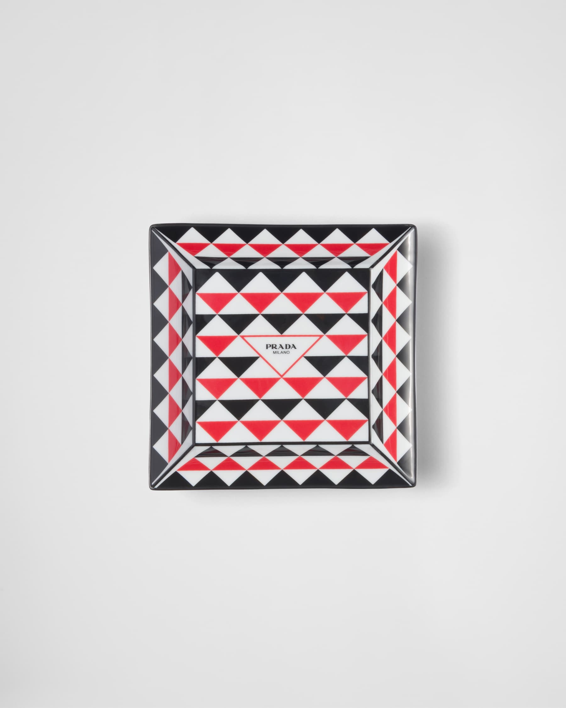 Black/red/white Large Square Porcelain Catchall Tray - Triangles | PRADA