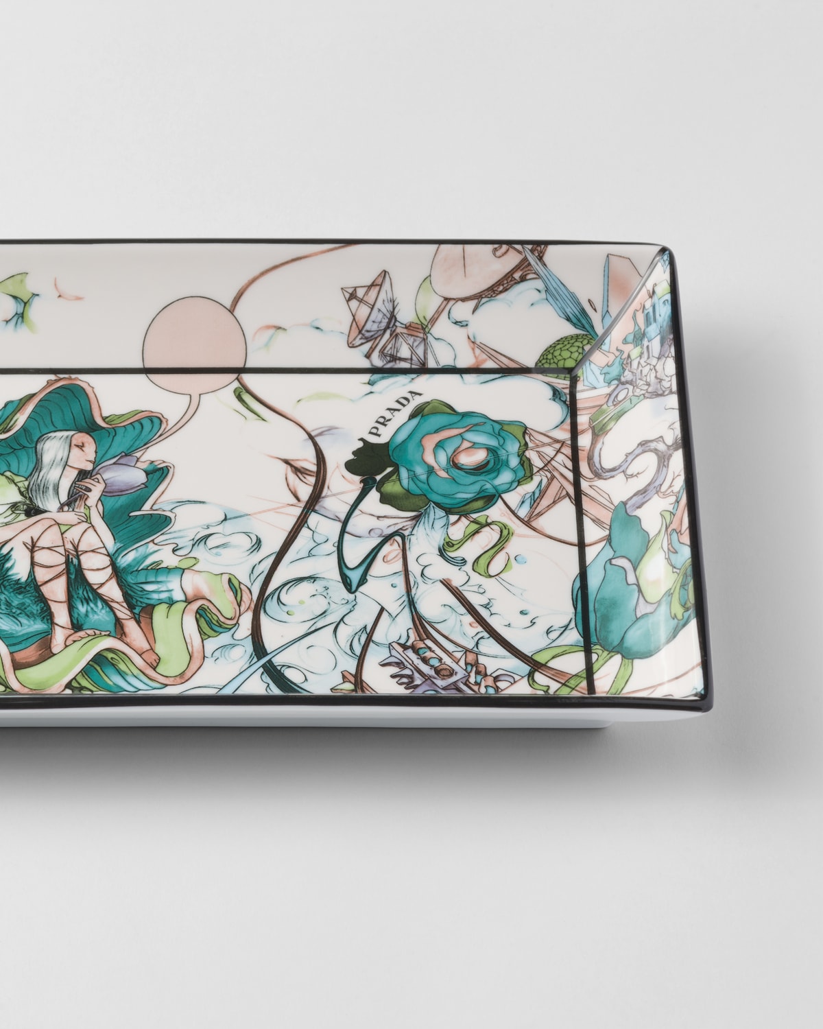 Jade Green Large rectangular porcelain catchall tray - Florid | PRADA