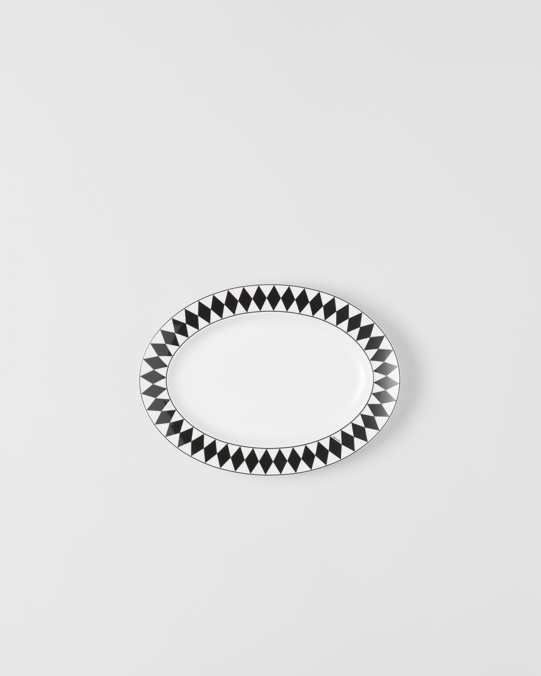 White/black Small Porcelain Serving Plate - Checkerboard | PRADA
