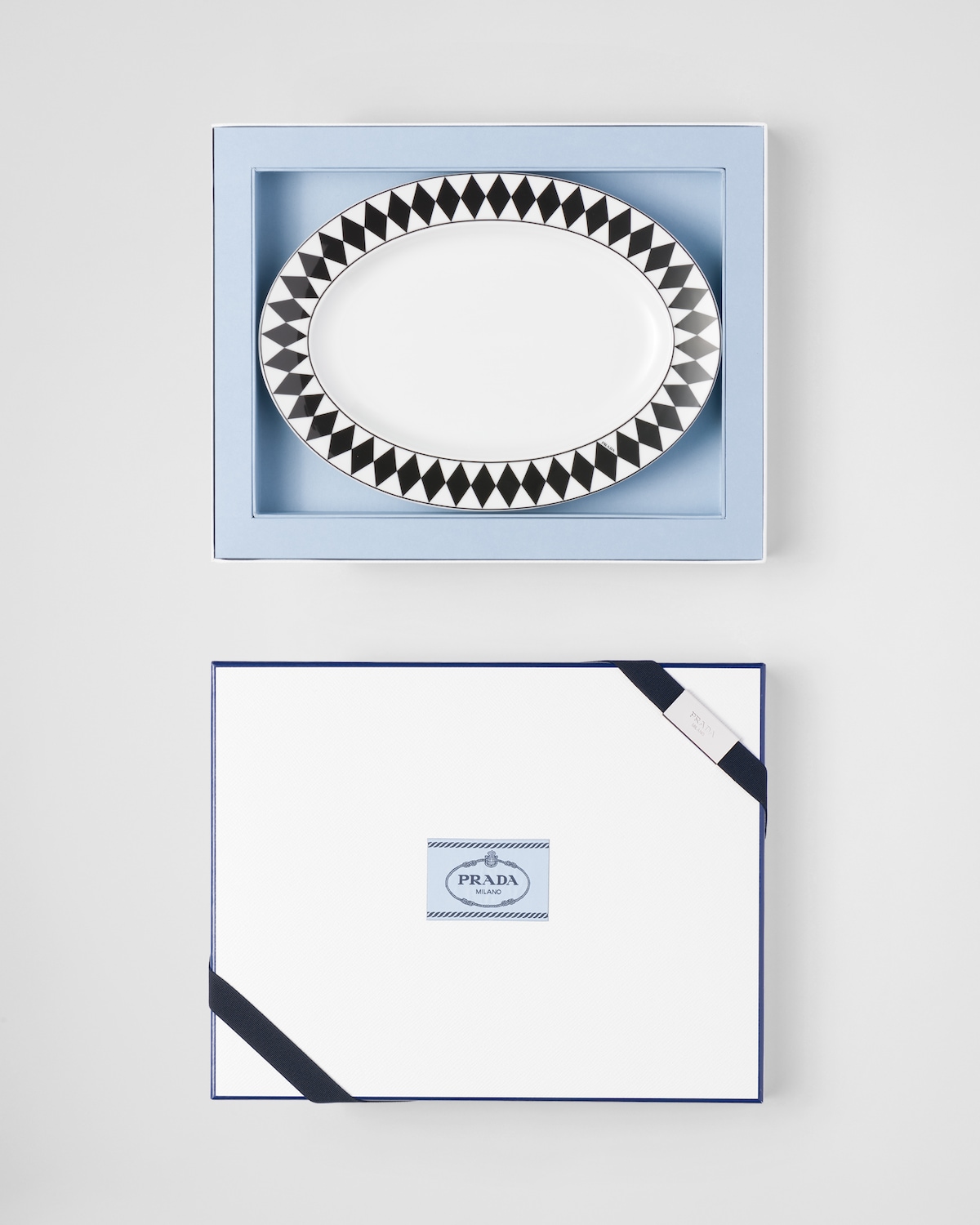 White/black Small Porcelain Serving Plate - Checkerboard | PRADA