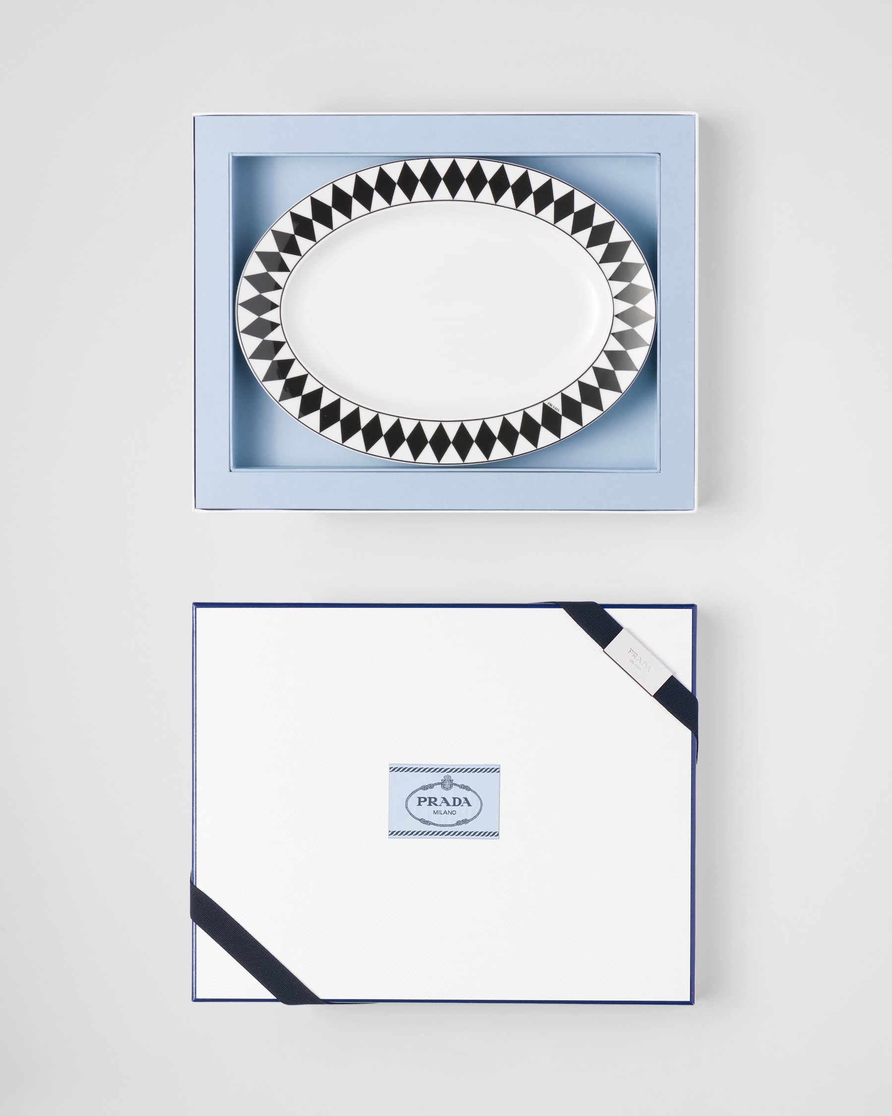 White/black Small Porcelain Serving Plate - Checkerboard | PRADA