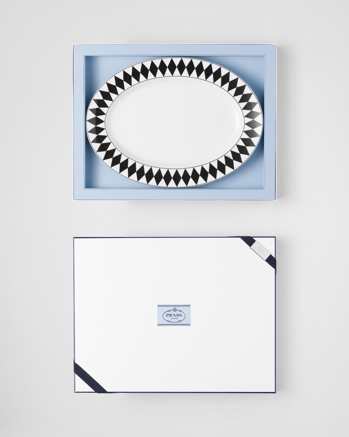 White/black Large Porcelain Serving Plate - Checkerboard | PRADA