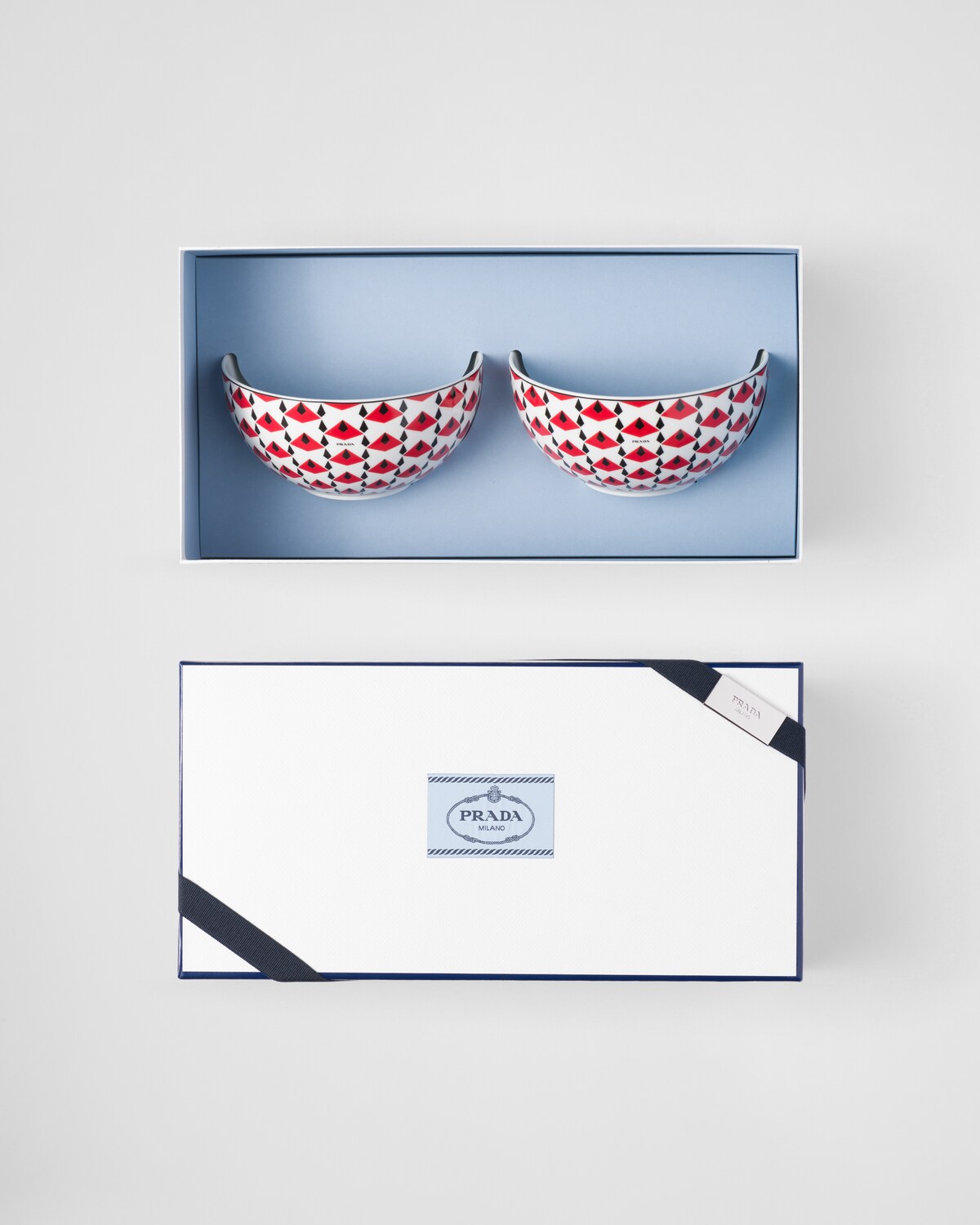 Black/red Set Of Two Porcelain Soup Bowls - Vienna Red | PRADA