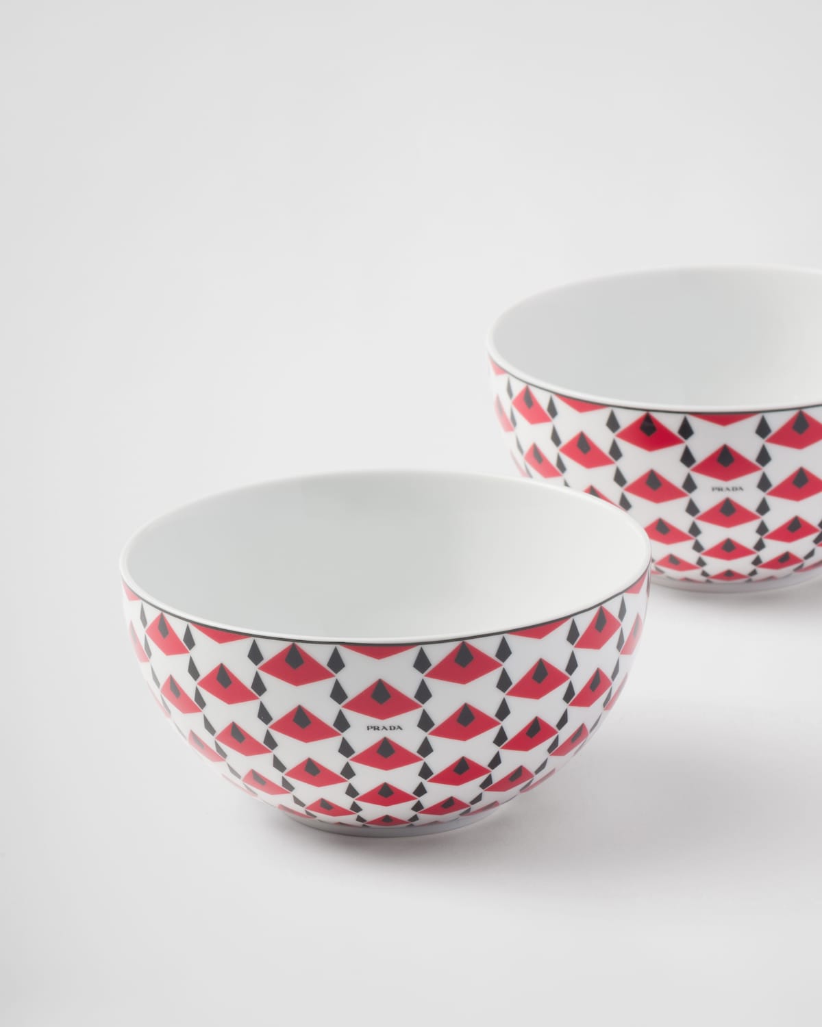 Black/red Set Of Two Porcelain Soup Bowls - Vienna Red | PRADA