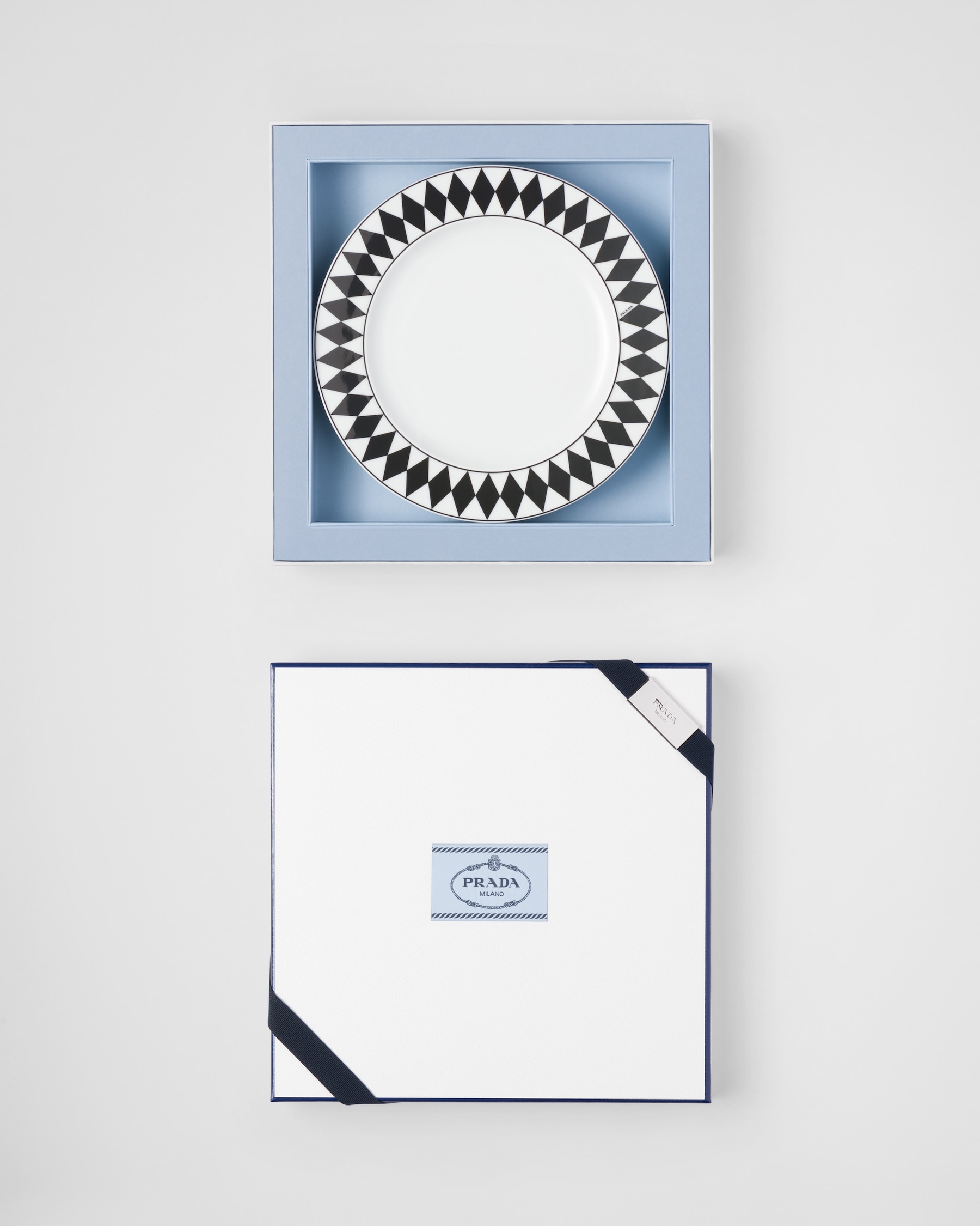 White/black Set of two porcelain dessert plates - Checkerboard | PRADA