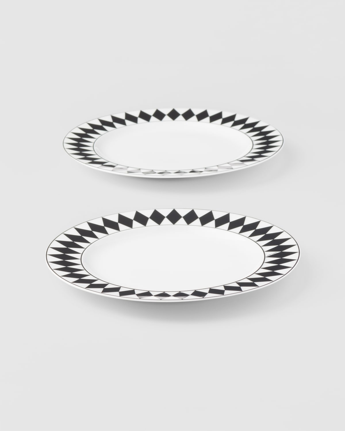 White/black Set of two porcelain dessert plates - Checkerboard | PRADA
