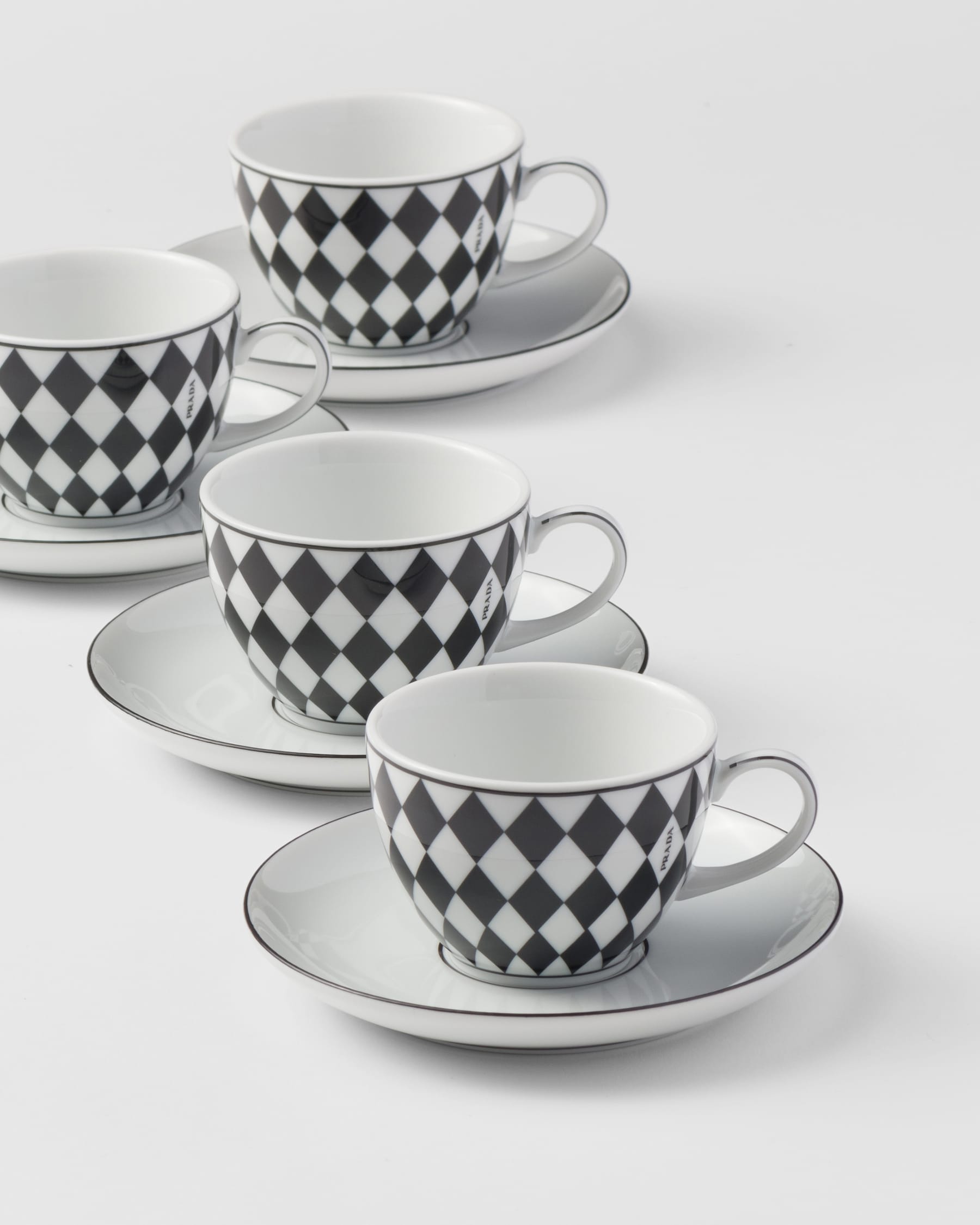 F0e5w Set Of Four Porcelain Espresso Cups - Checkerboard | PRADA