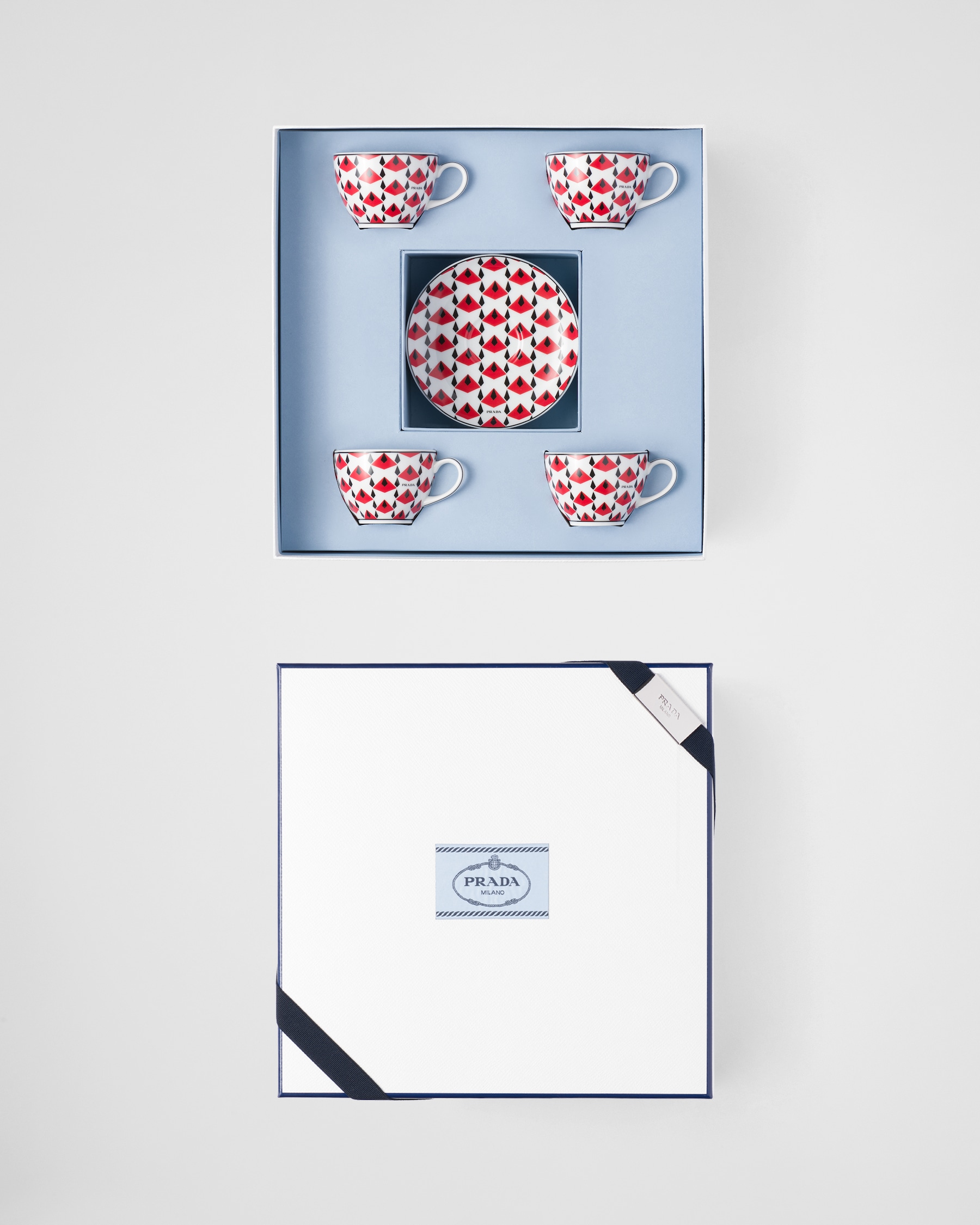 Black/red Set of four porcelain espresso cups - Vienna Red | PRADA