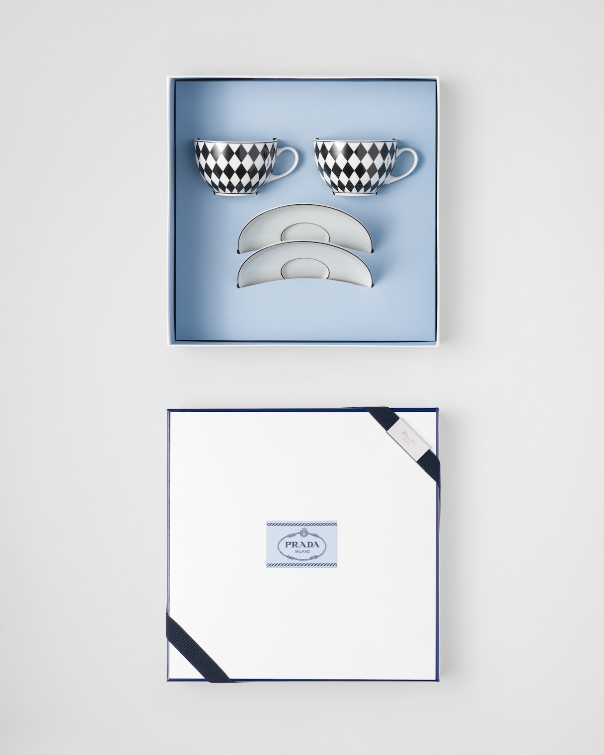 F0e5w Set Of Two Porcelain Tea Cups - Checkerboard | PRADA
