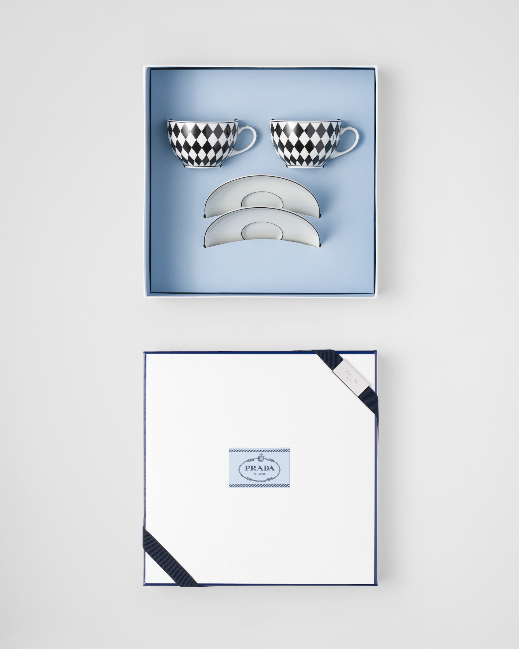 F0e5w Set Of Two Porcelain Tea Cups - Checkerboard | PRADA