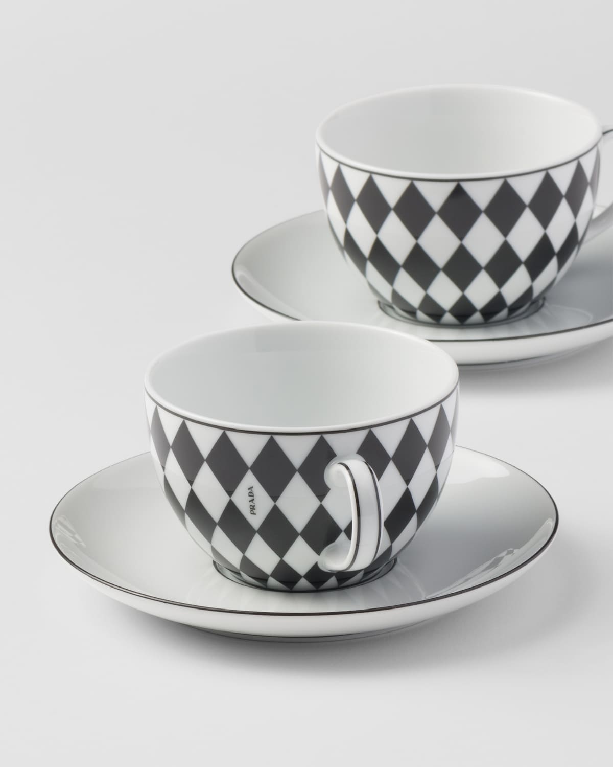 F0e5w Set Of Two Porcelain Tea Cups - Checkerboard | PRADA