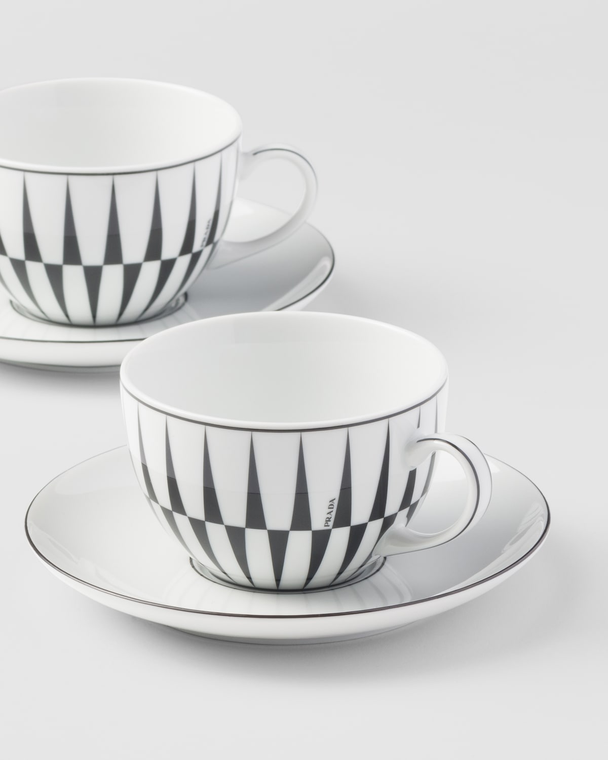 White/black Set Of Two Porcelain Tea Cups - Stripes | PRADA