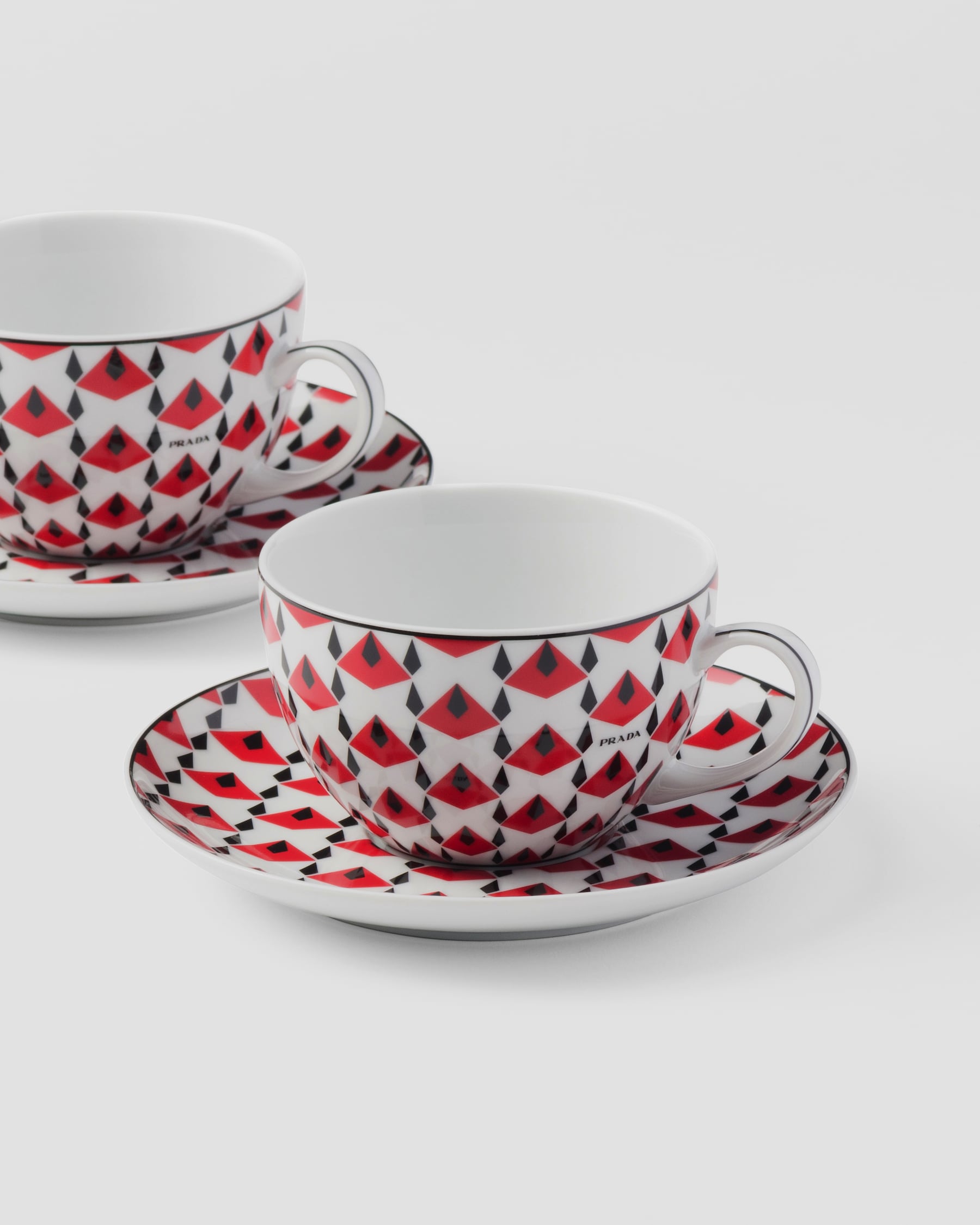 Black/red Set Of Two Porcelain Tea Cups - Vienna Red | PRADA