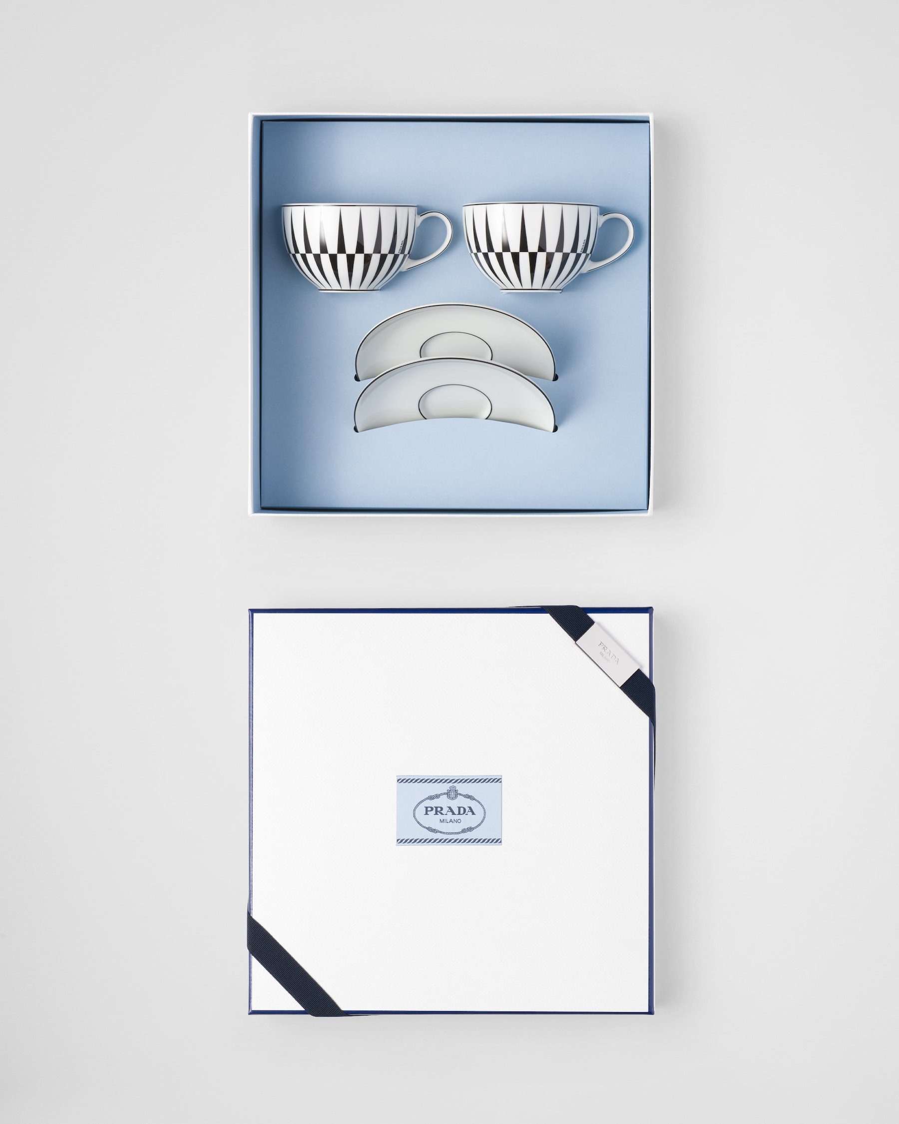 White/black Set Of Two Porcelain Cappuccino Cups - Stripes | PRADA