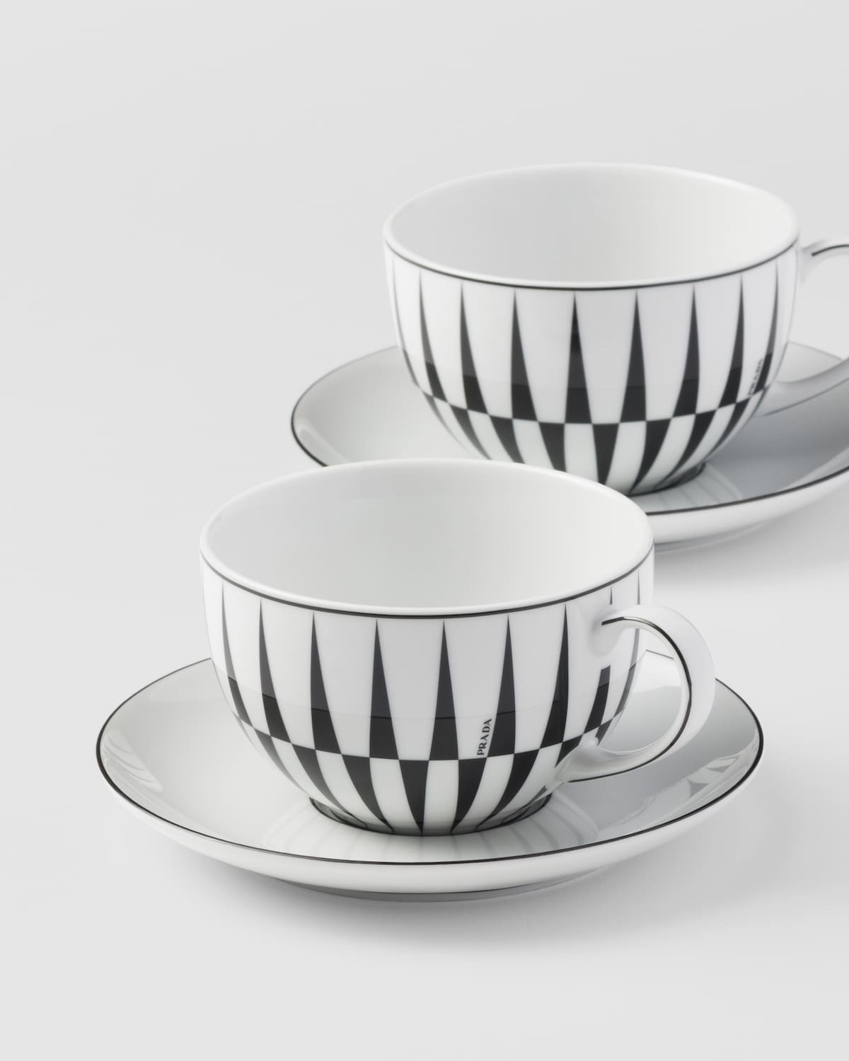White/black Set Of Two Porcelain Cappuccino Cups - Stripes | PRADA