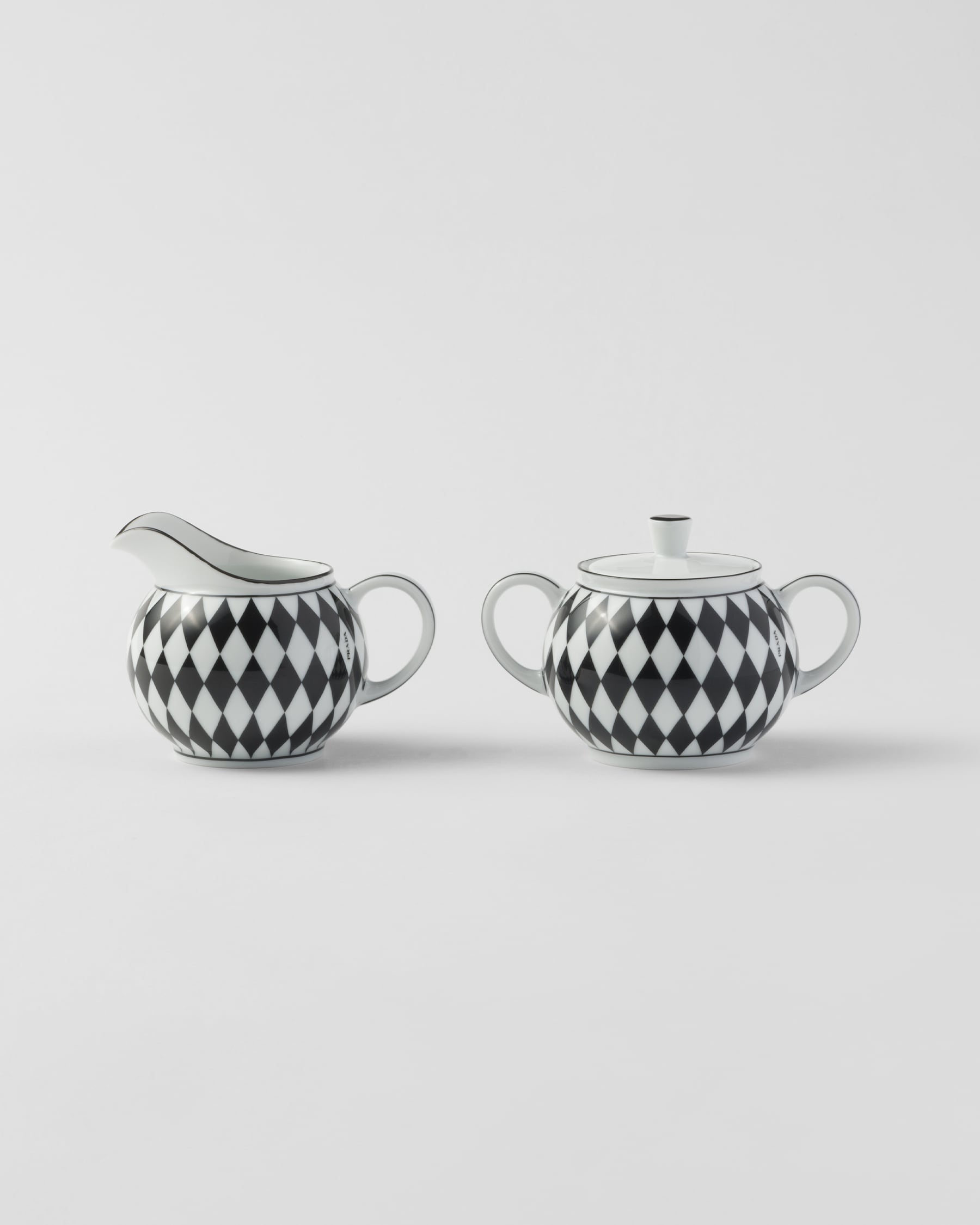 White/black Porcelain Milk Jug And Sugar Bowl Set - Checkerboard | PRADA