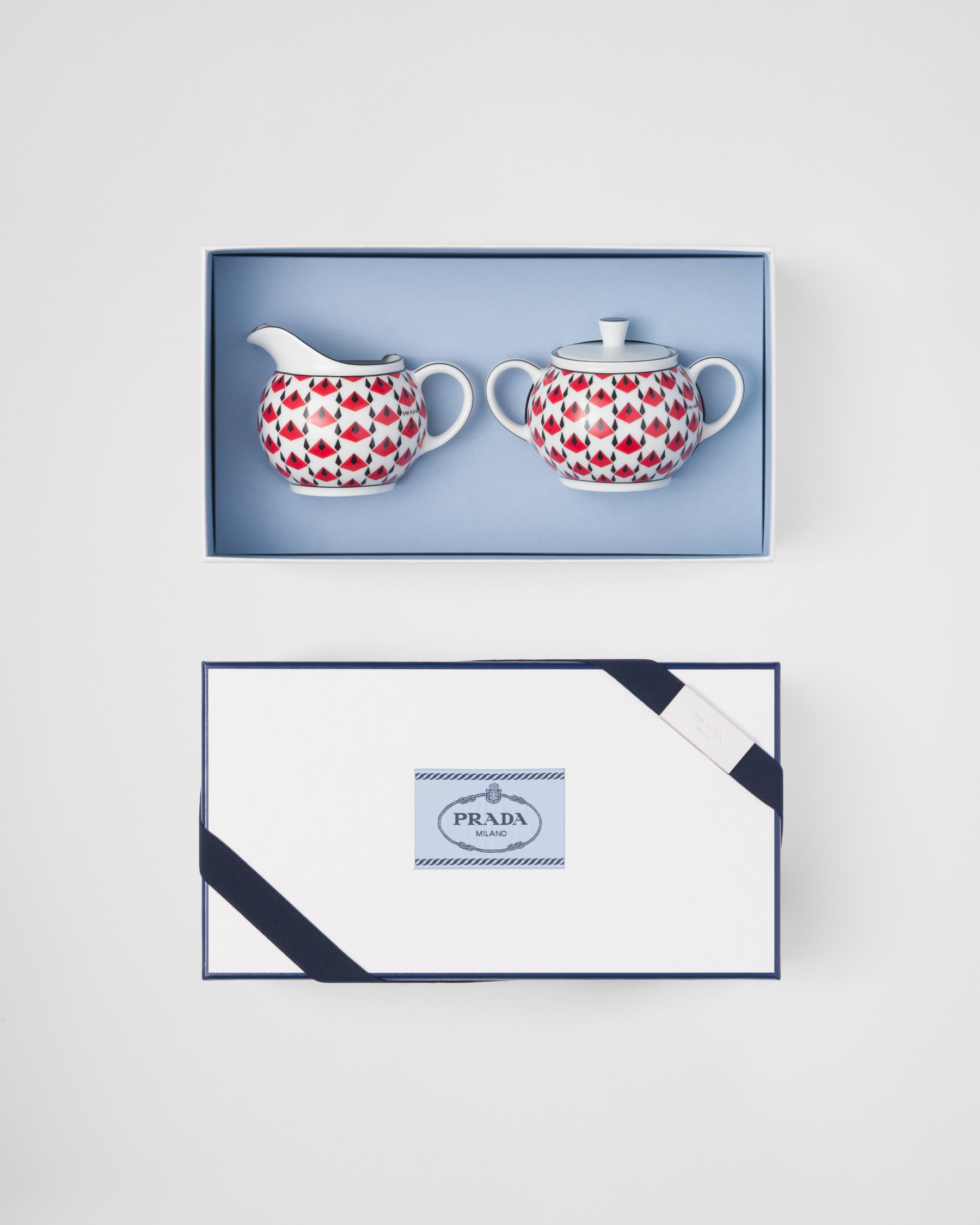 Black/red Porcelain Milk Jug And Sugar Bowl Set - Vienna Red | PRADA