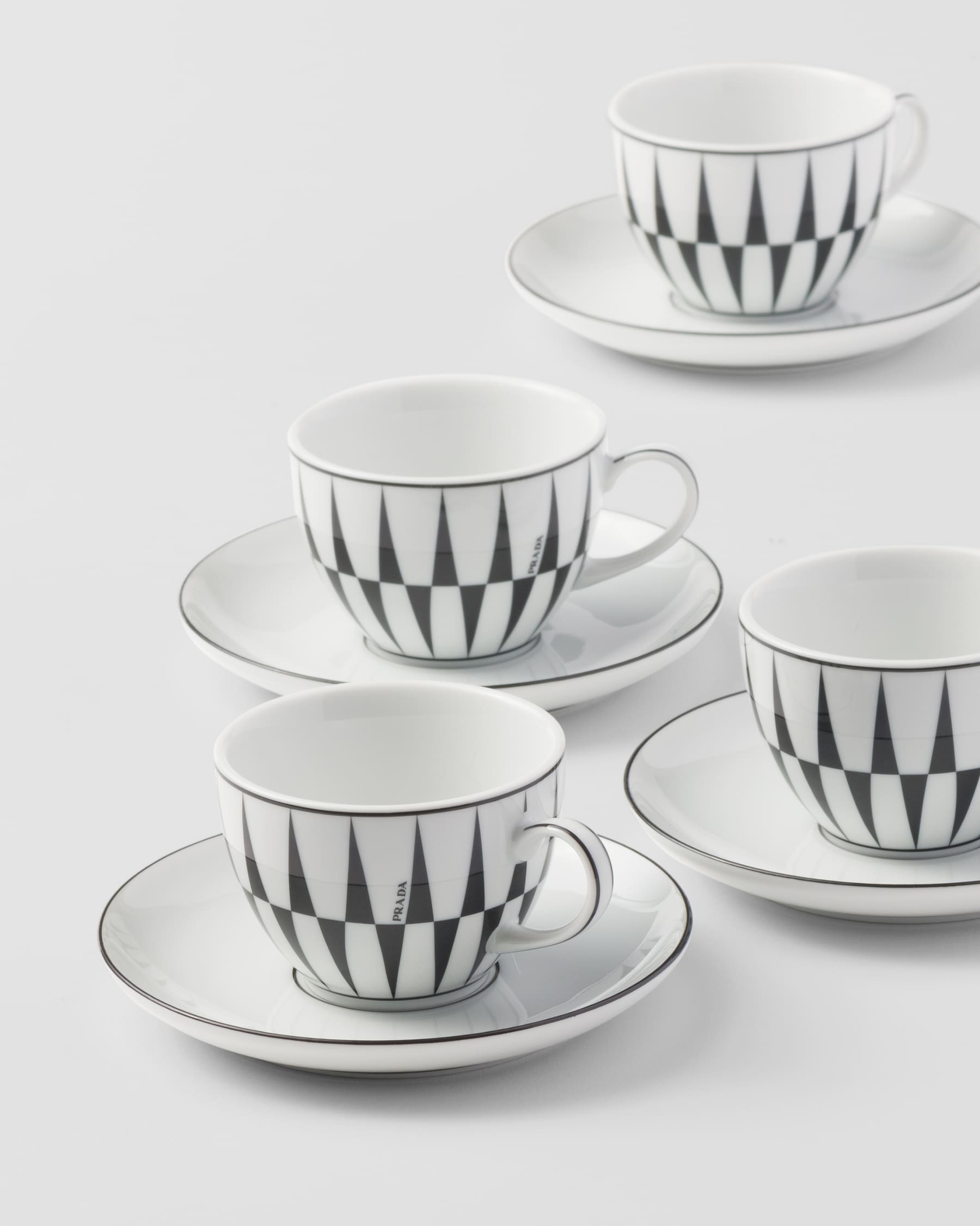 White/black Set of four porcelain espresso cups - Stripes | PRADA