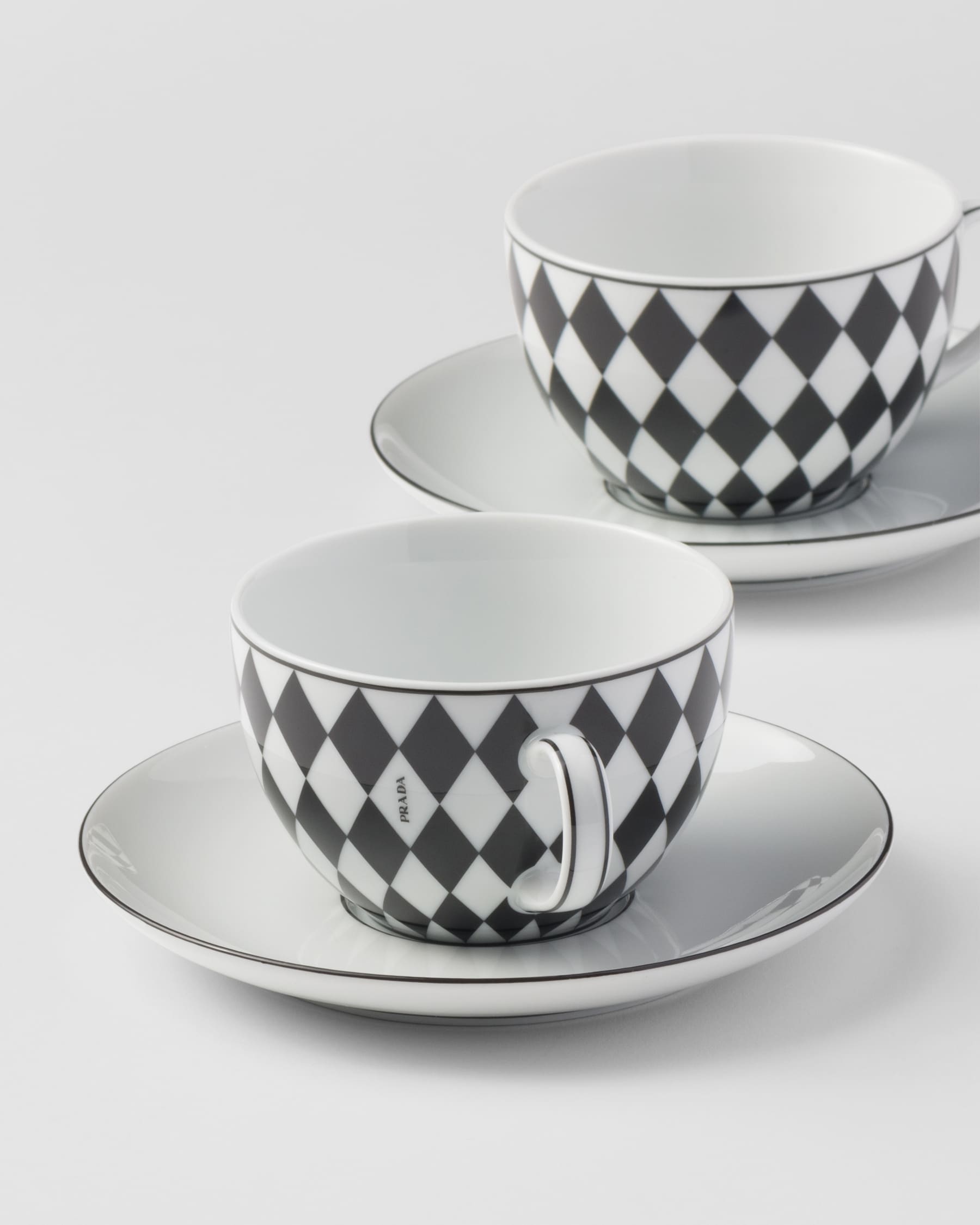 White/black Set of two porcelain tea cups - Checkerboard | PRADA ...