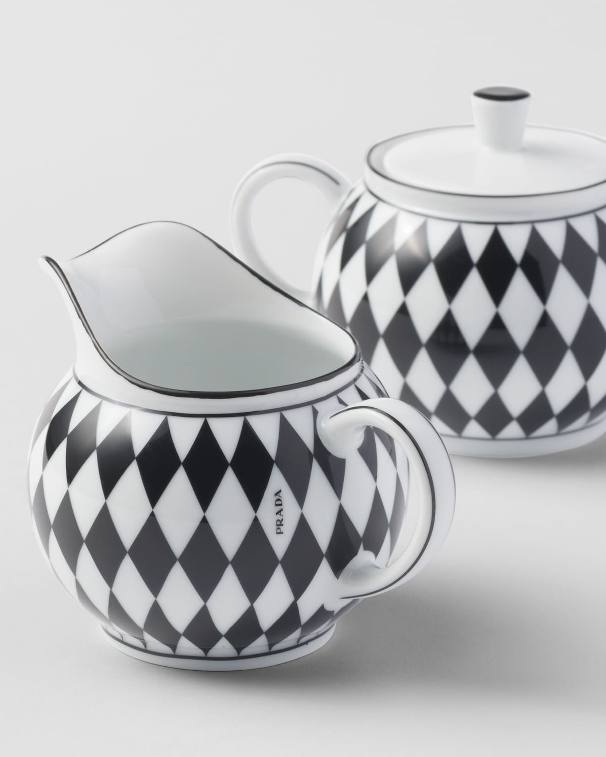 White/black Porcelain milk jug and sugar bowl set - Checkerboard | PRADA