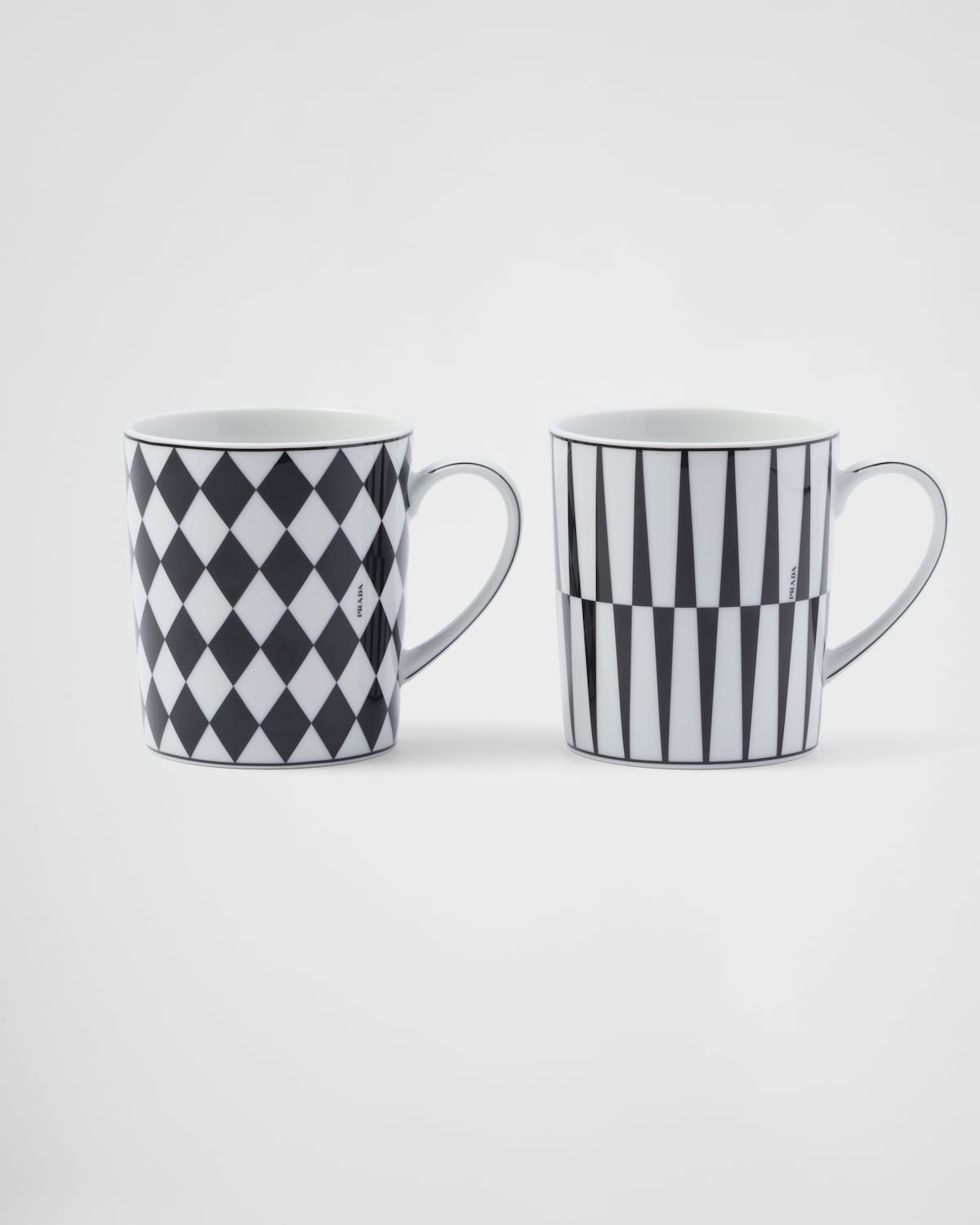 White/black Set of two porcelain mugs - Checkerboard and Stripes | PRADA