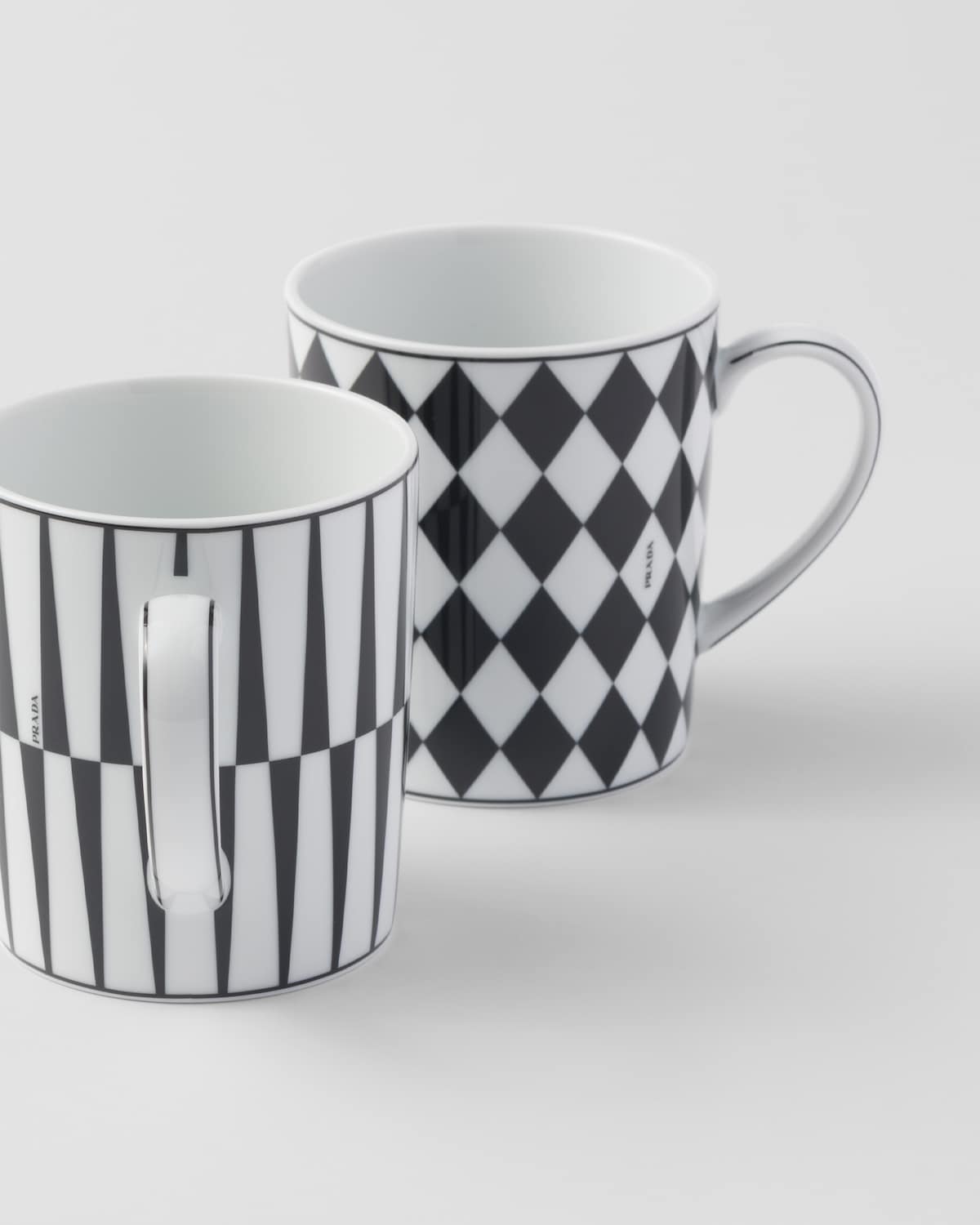 White/black Set of two porcelain mugs - Checkerboard and Stripes | PRADA