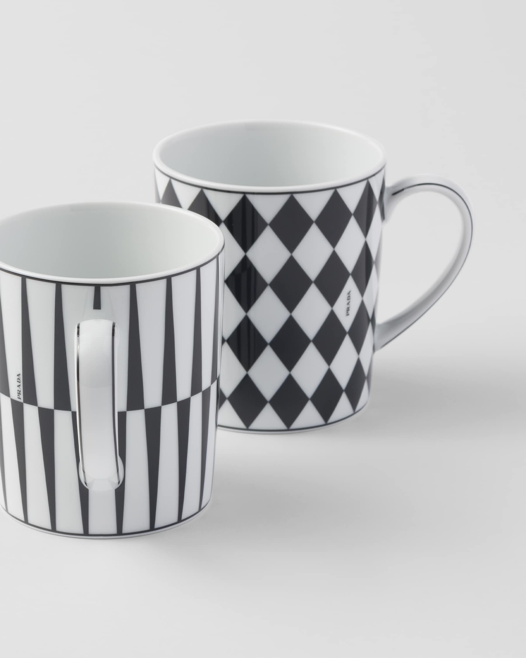 White/black Set of two porcelain mugs - Checkerboard and Stripes | PRADA