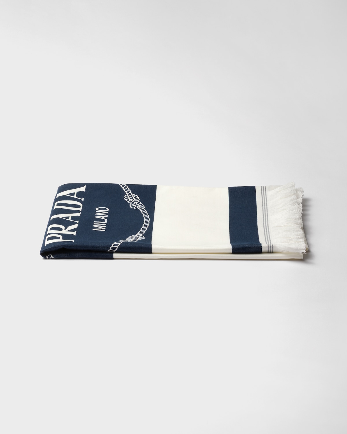White/navy Blue Cotton beach towel | PRADA